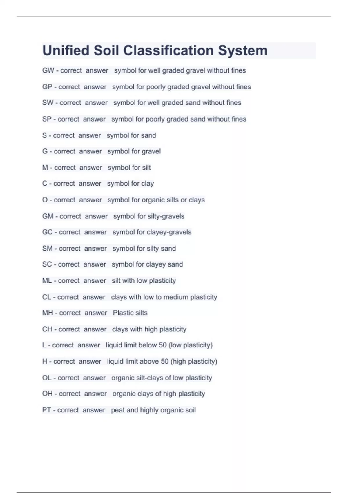 Unified Soil Classification System Questions with complete solution ...