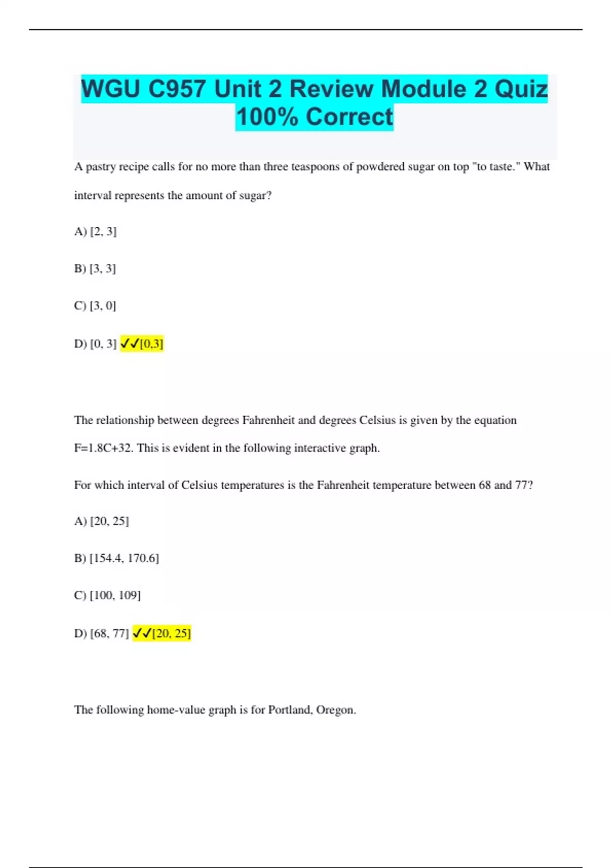 WGU C957 Unit 2 Review Module 2 Quiz 100% Correct - WGU C957 - Stuvia US