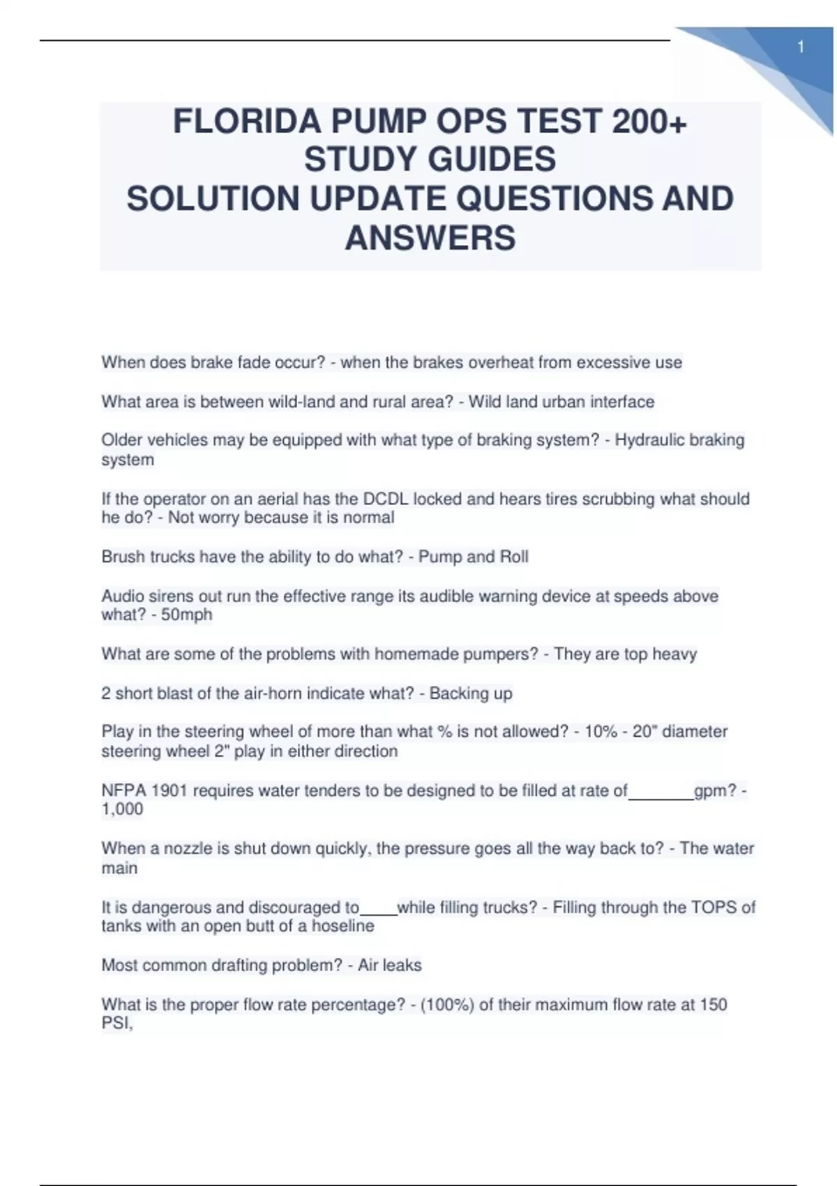 FLORIDA PUMP OPS TEST 200+ STUDY GUIDES SOLUTION UPDATE QUESTIONS AND ...