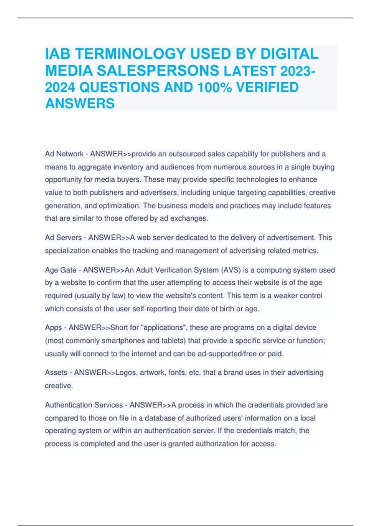 IAB TERMINOLOGY USED BY DIGITAL MEDIA SALESPERSONS LATEST QUESTIONS AND ...