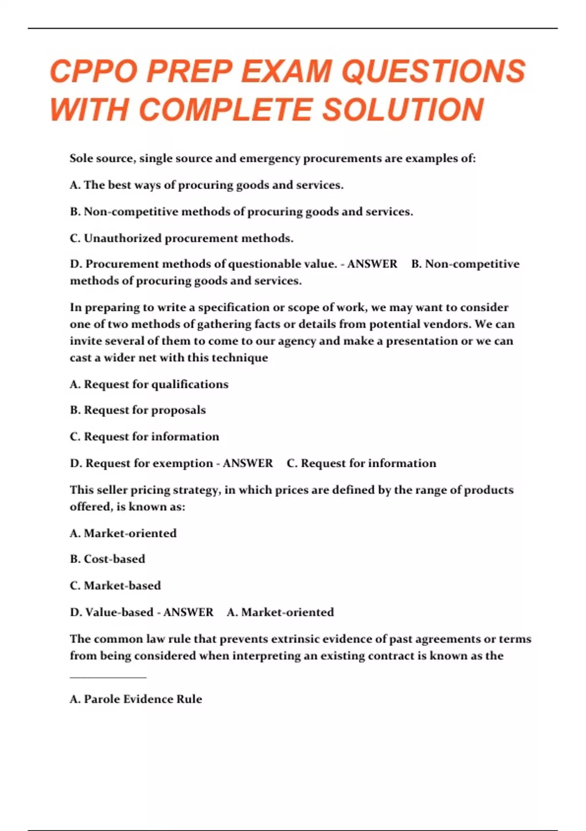 CPPO PREP EXAM WITH COMPLETE QUESTIONS AND ANSWERS - CPPO - Stuvia US