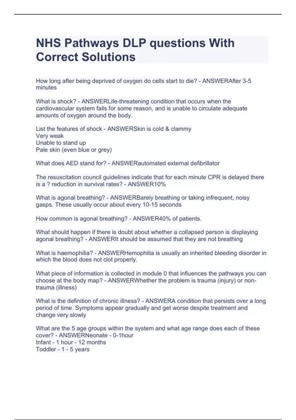 NHS Pathways DLP questions With Correct Solutions - NHS Pathways DLP ...