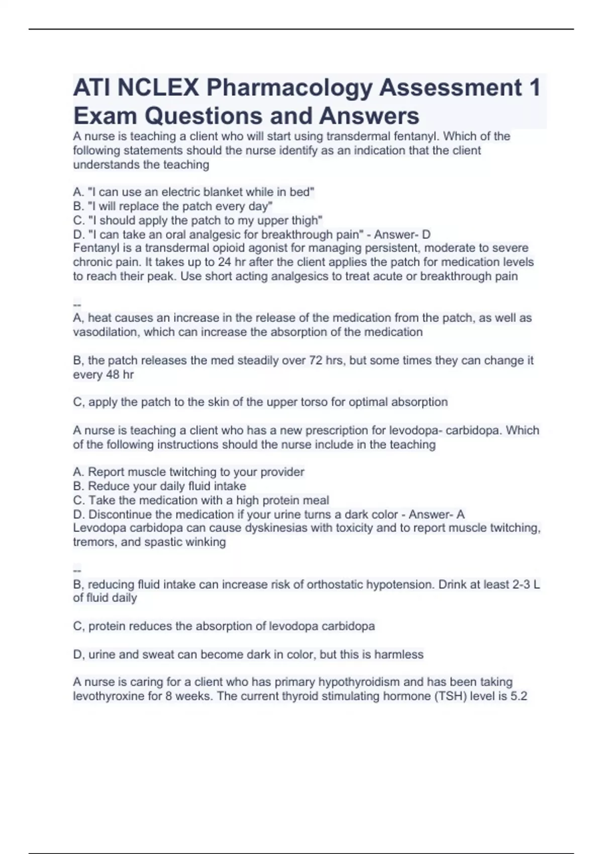ATI NCLEX Pharmacology Assessment 1 Exam Questions and Answers - ATI ...