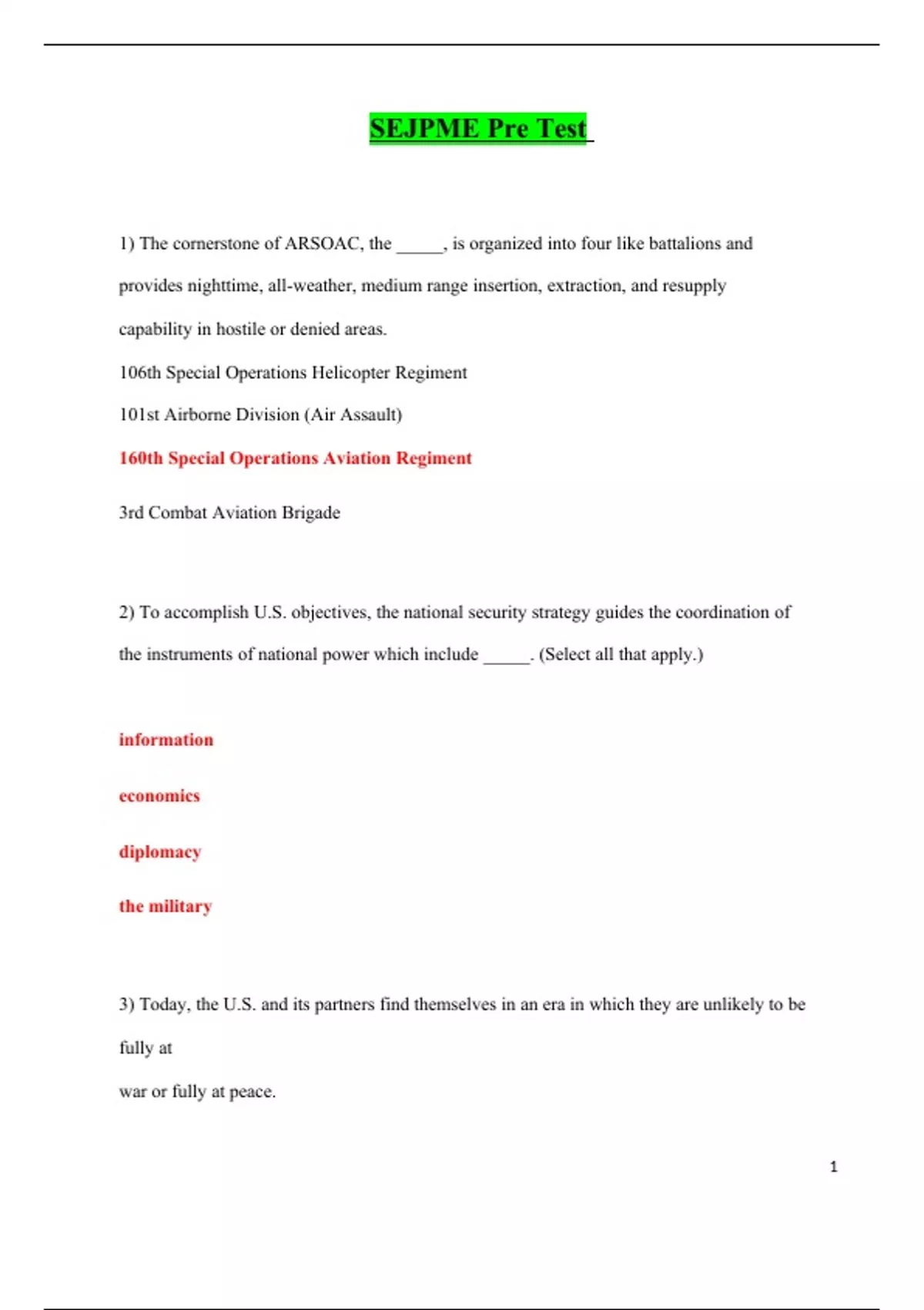 SEJPME II Pre Test (Version 3, Newest): Senior Enlisted Joint ...