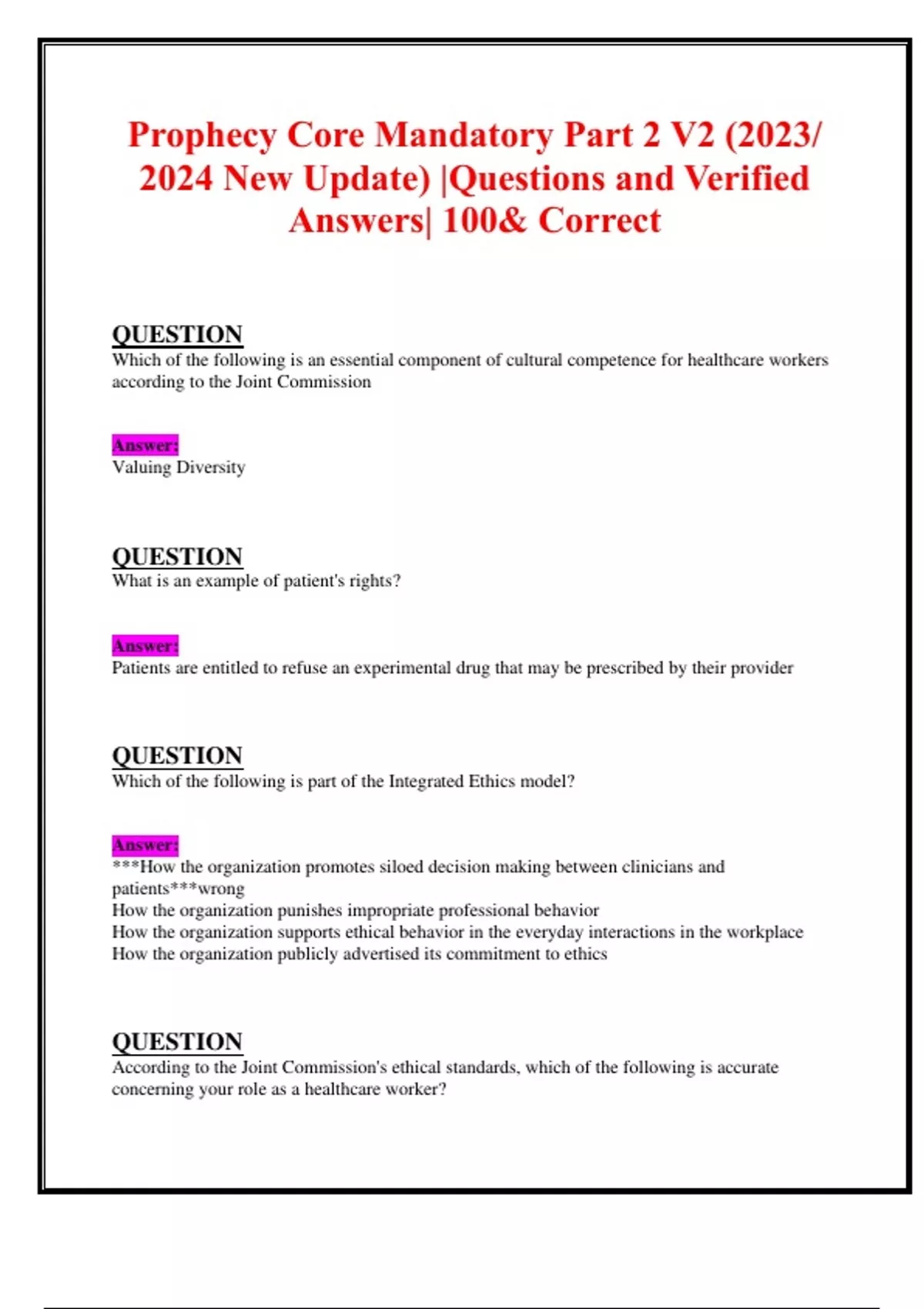 Prophecy Core Mandatory Part 2 V2 (2023/ 2024 New Update) |Questions ...