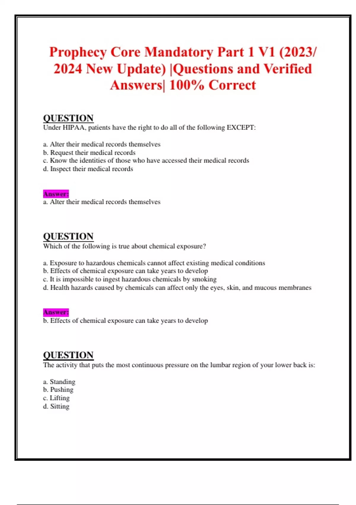 Prophecy Core Mandatory Part 1 V1 (2023/ 2024 New Update) |Questions ...