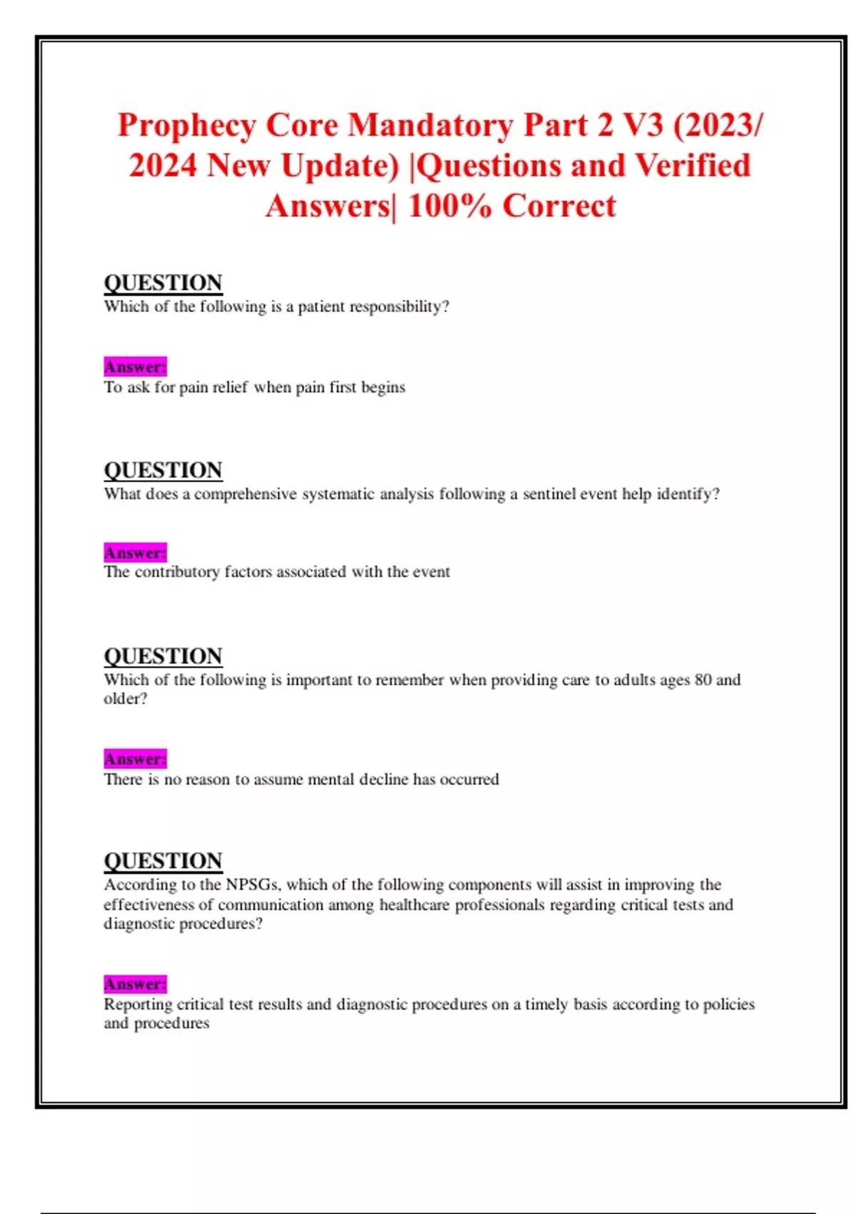 Prophecy Core Mandatory Part 2 V3 (2023/ 2024 New Update) |Questions ...