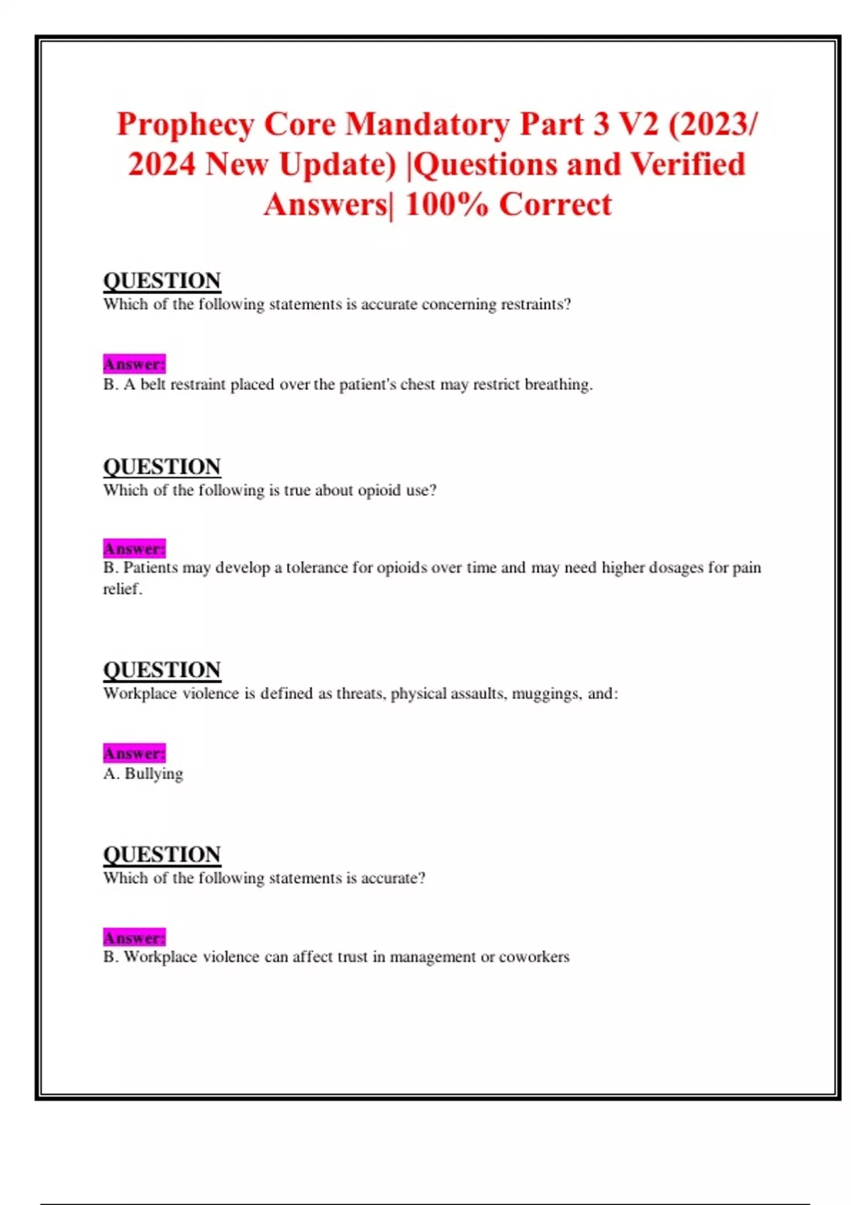 Prophecy Core Mandatory Part 3 V2 (2023/ 2024 New Update) |Questions ...