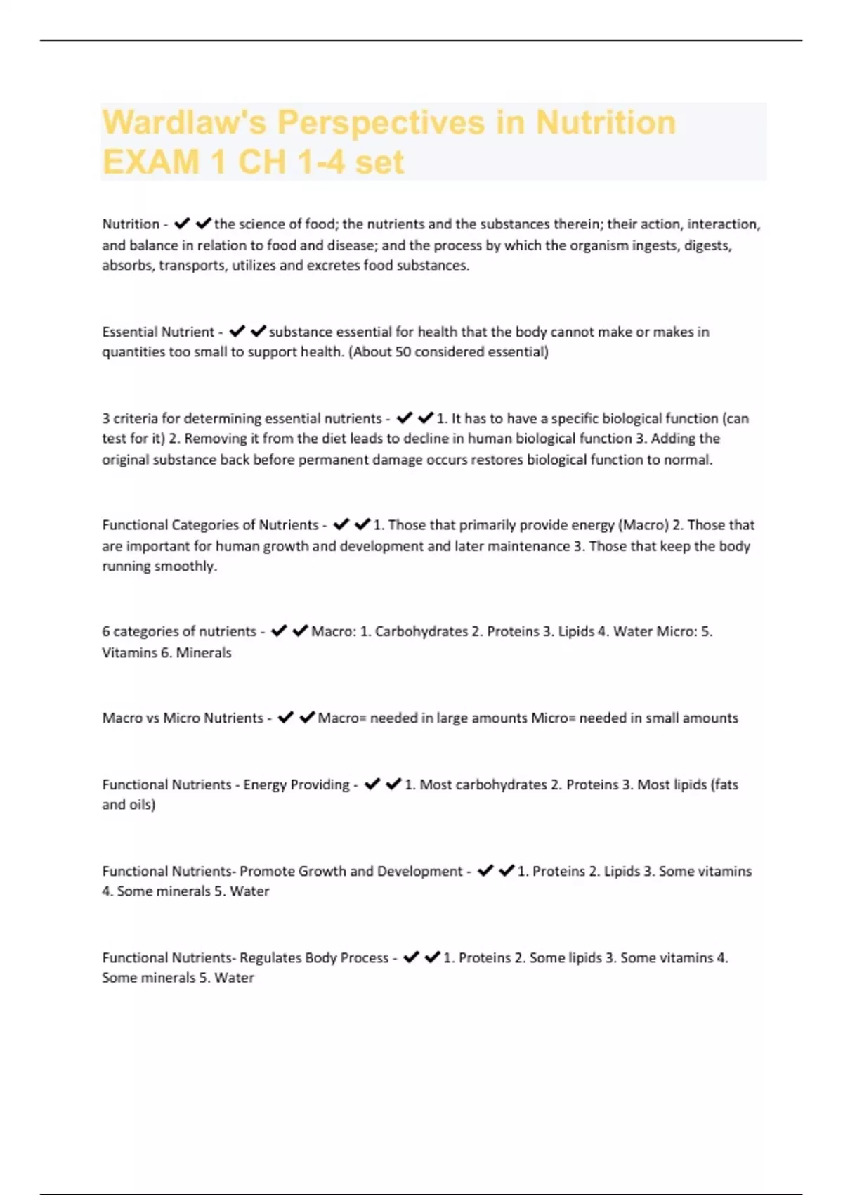Wardlaw's Perspectives in Nutrition EXAM 1 CH 1-4 set | 161 Questions ...