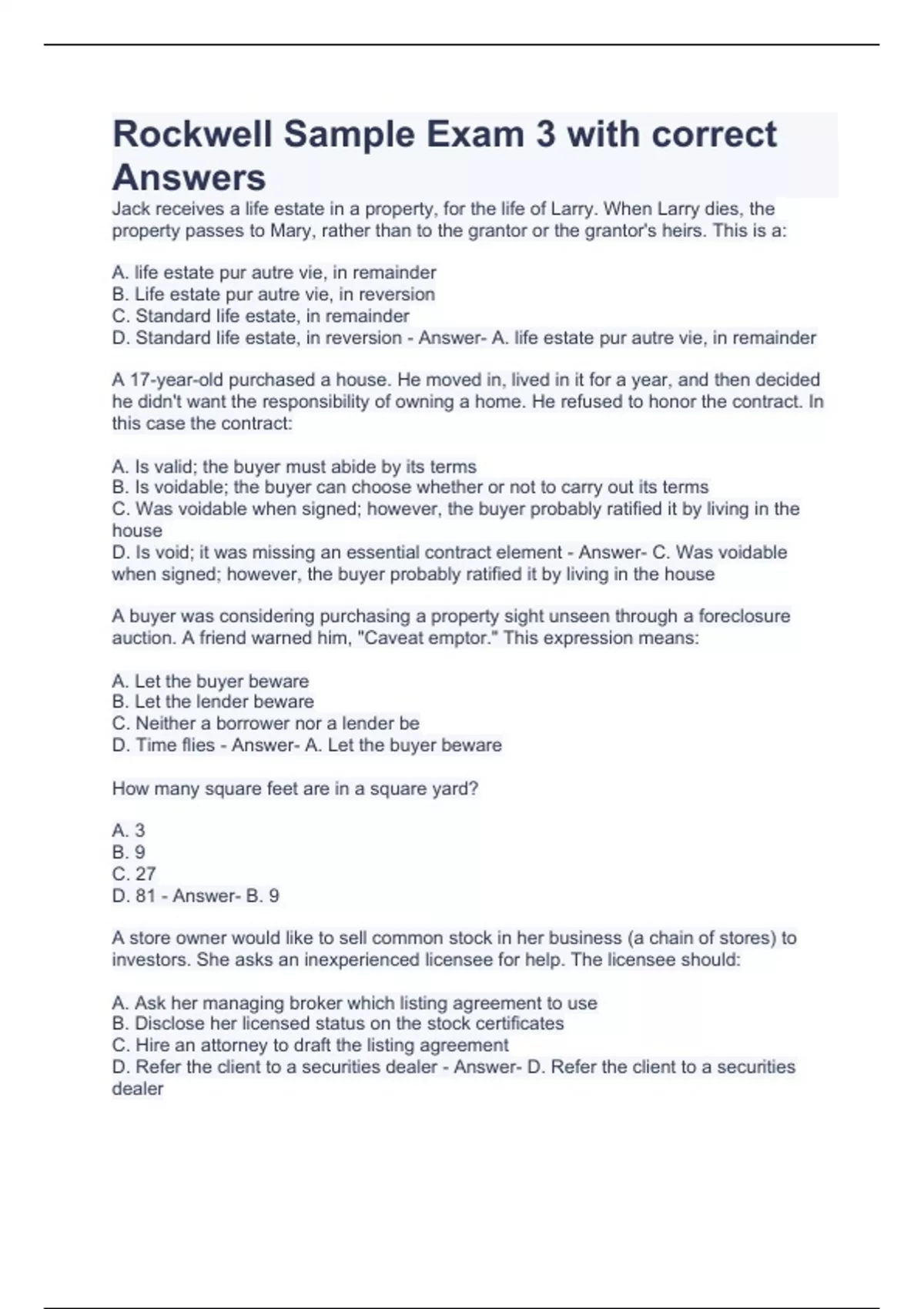 Rockwell Sample Exam 3 with correct Answers - Rockwell - Stuvia US