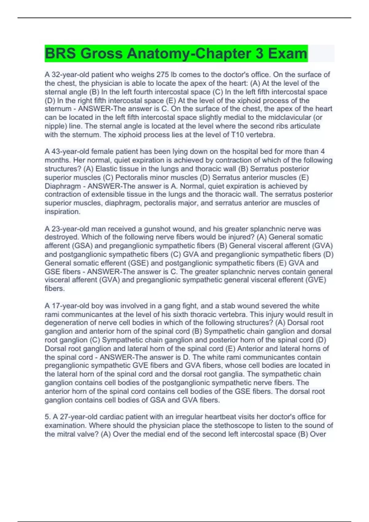 BRS Gross Anatomy-Chapter 3 Exam - BRS Gross Anatomy - Stuvia US