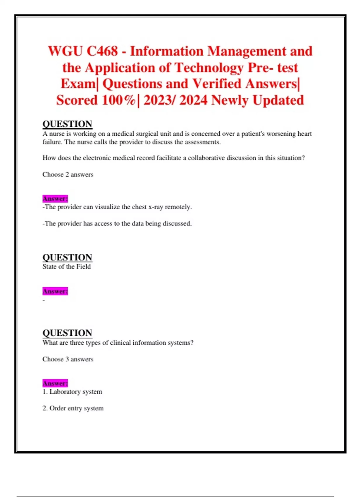 WGU C468 - Information Management and the Application of Technology Pre ...