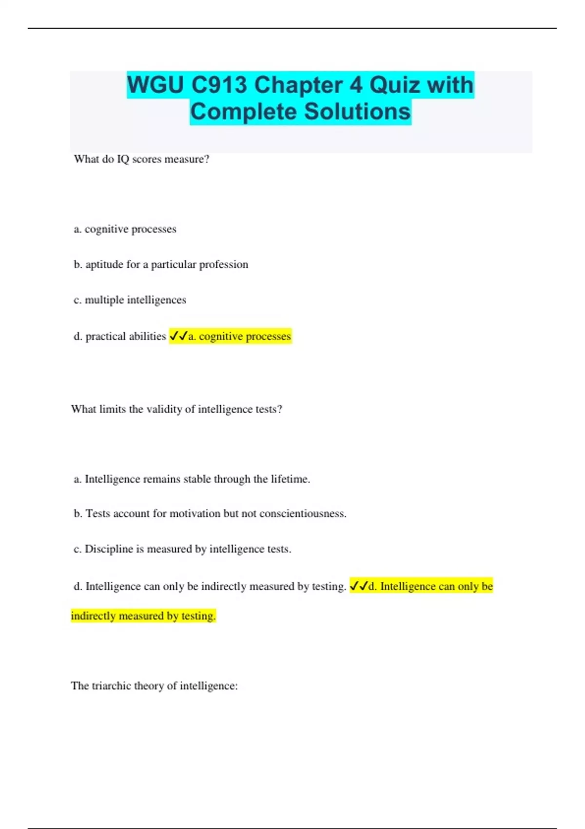 WGU C913 Chapter 4 Quiz with Complete Solutions - WGU C913 - Stuvia US