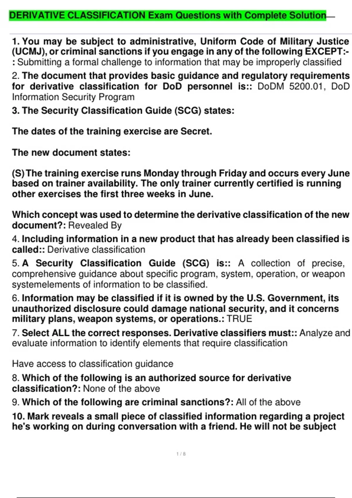 Derivative Classification Exam Questions With Complete Solution Derivative Classification