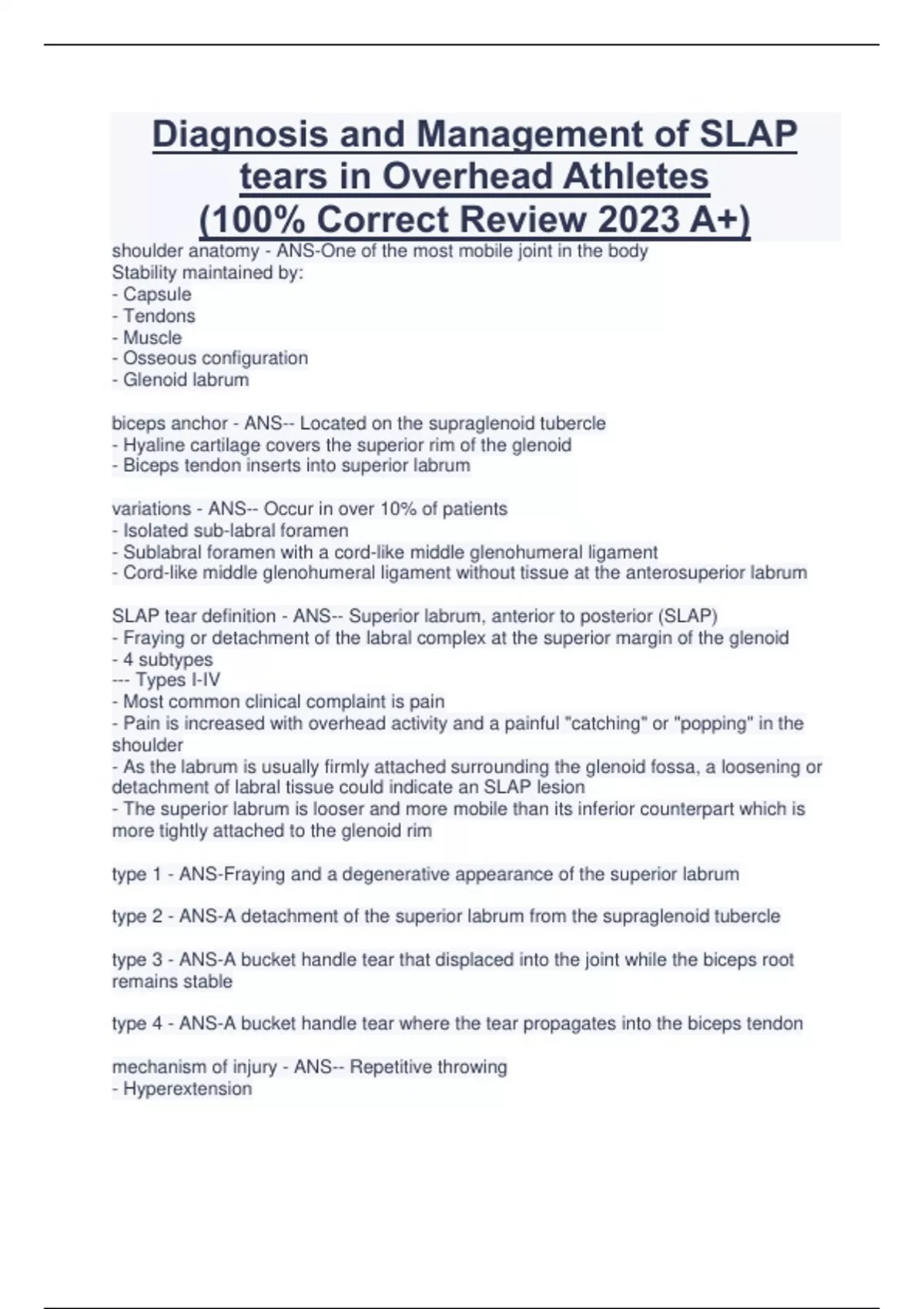 Diagnosis and Management of SLAP tears in Overhead Athletes (100% ...