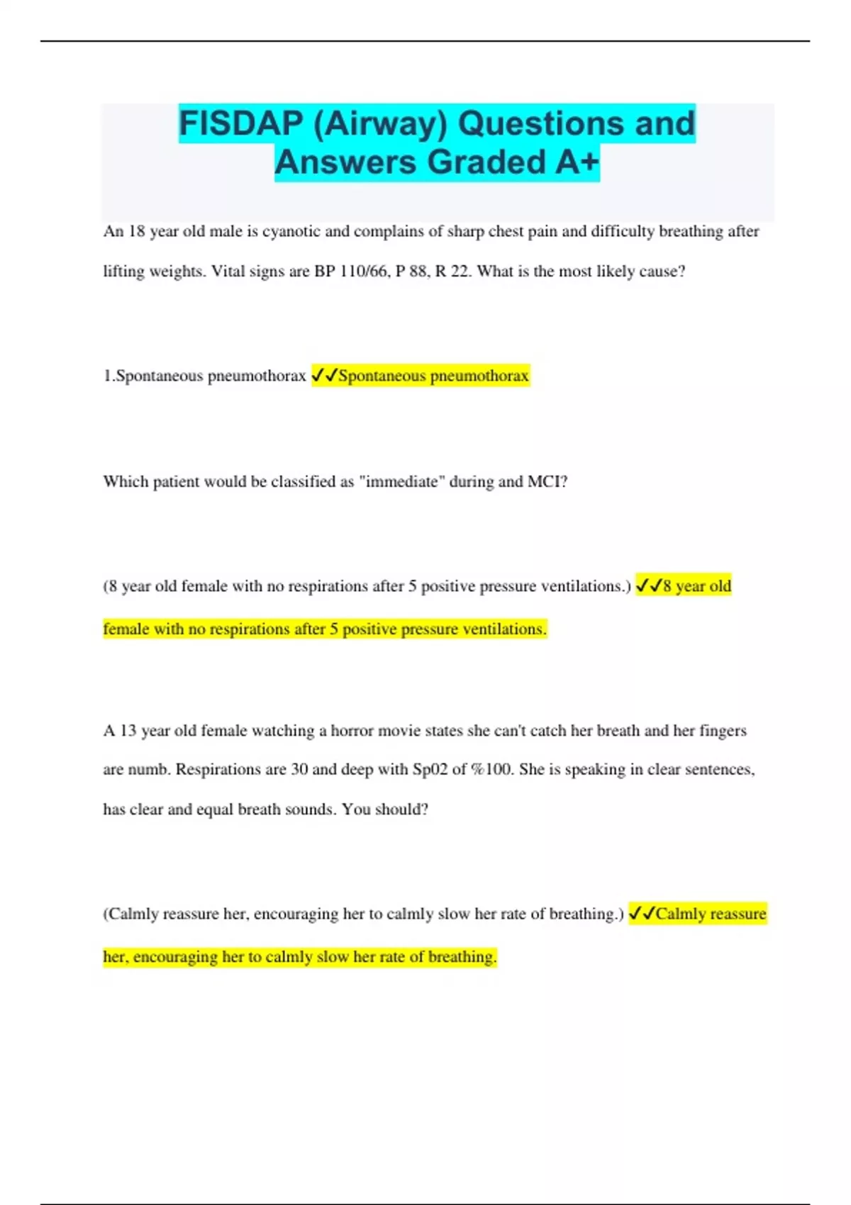 FISDAP (Airway) Questions and Answers Graded A+ - FISDAP - Stuvia US