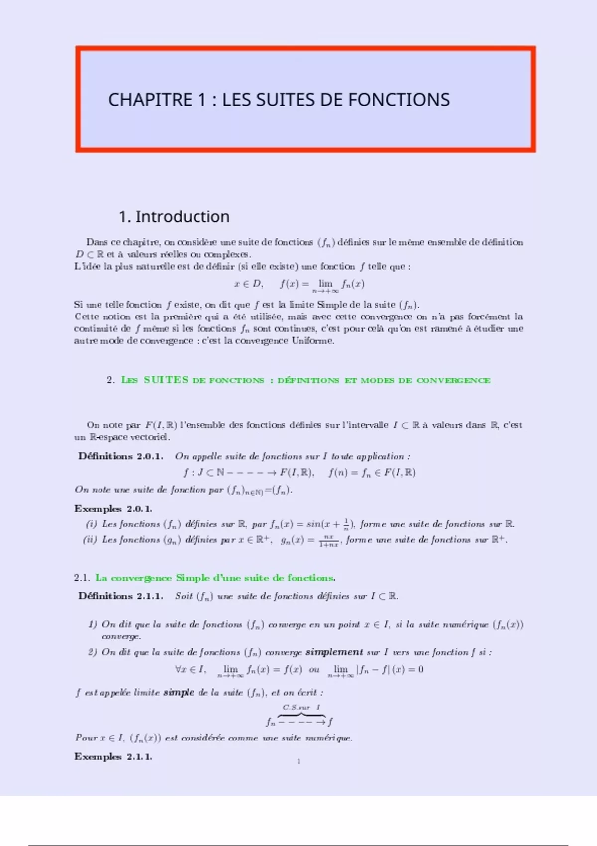 Résumé chapitre 1 Les suites de fonction - Mathematique (PSYC1200 ...