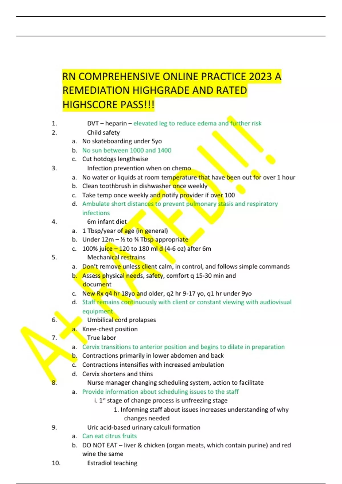 RN COMPREHENSIVE ONLINE PRACTICE 2023 A REMEDIATION HIGHGRADE AND RATED HIGHSCORE PASS!!! - RN ...