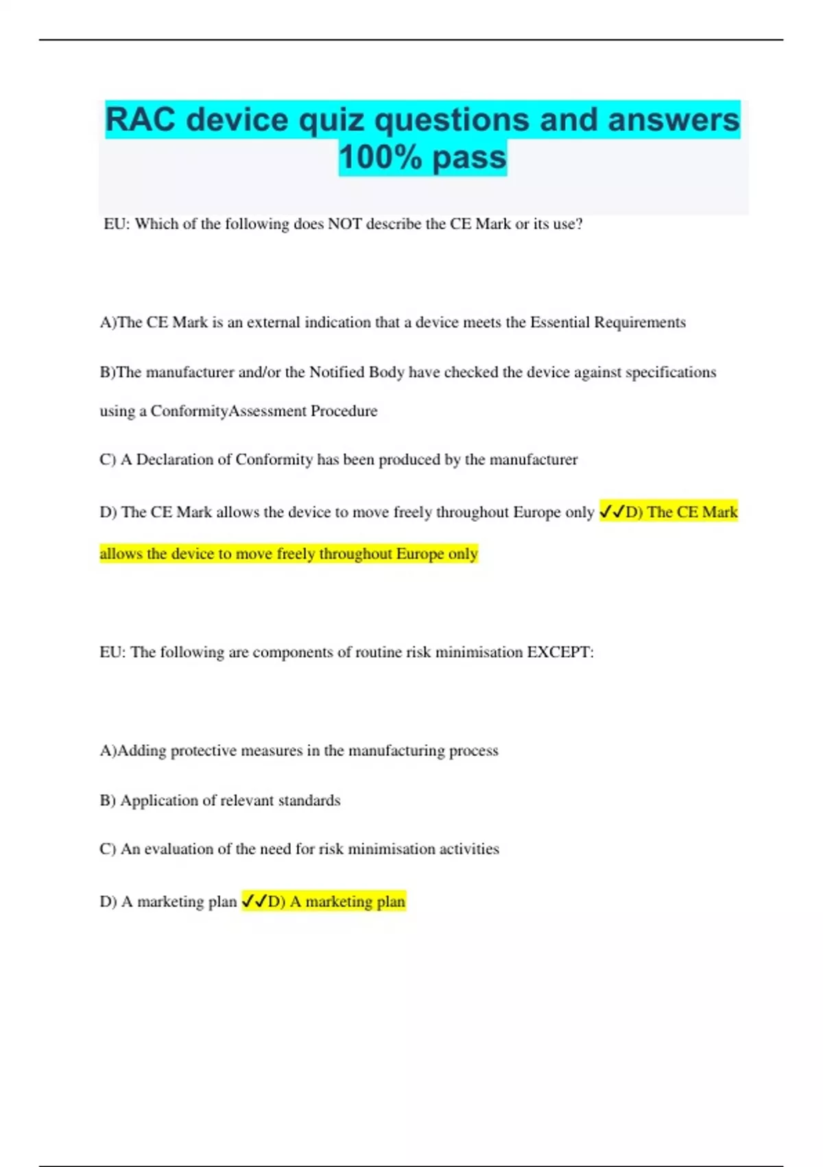 RAC device quiz questions and answers 100% pass - RAC - Stuvia US