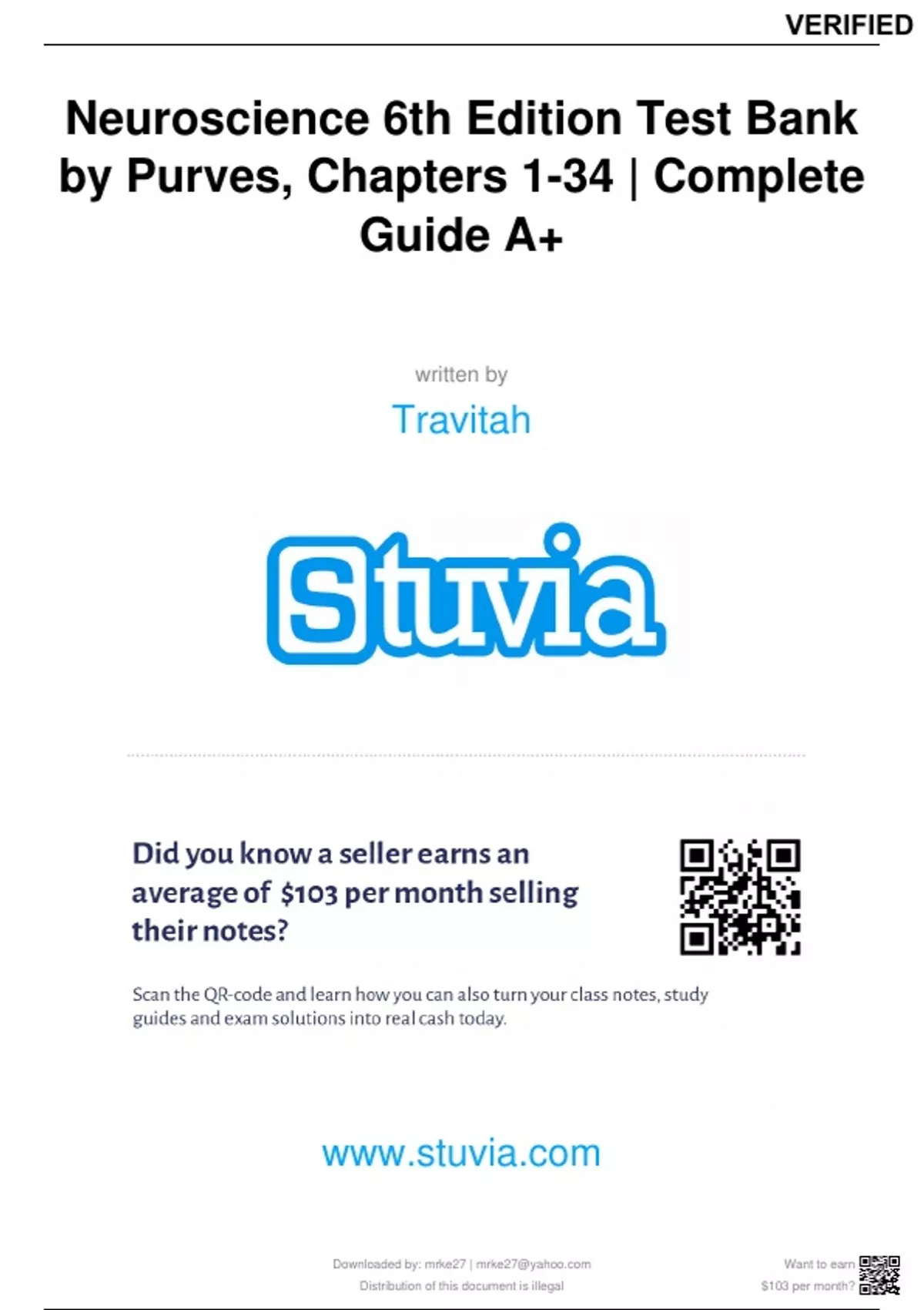 Test Bank for Neuroscience 6th Edition by Dale Purves-a comprehensive ...