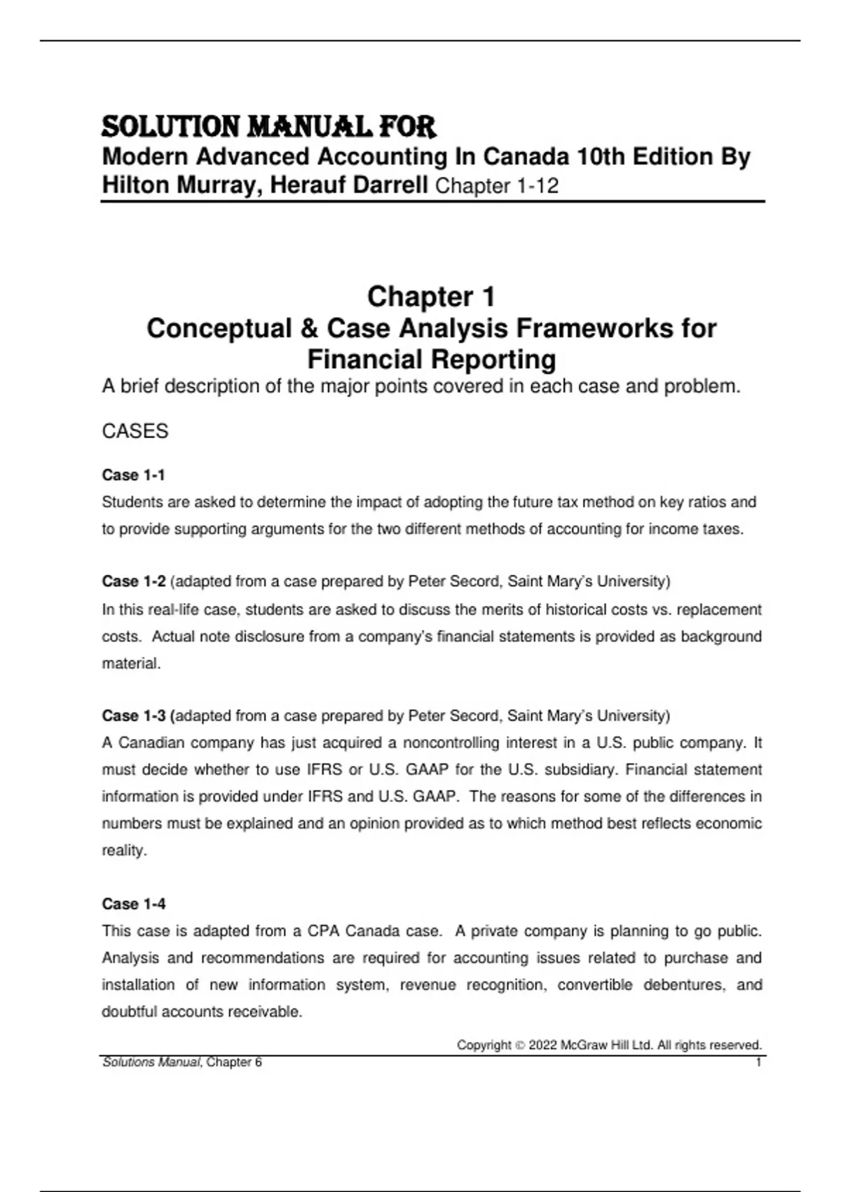 Solution Manual for Modern Advanced Accounting In Canada 10th Edition ...
