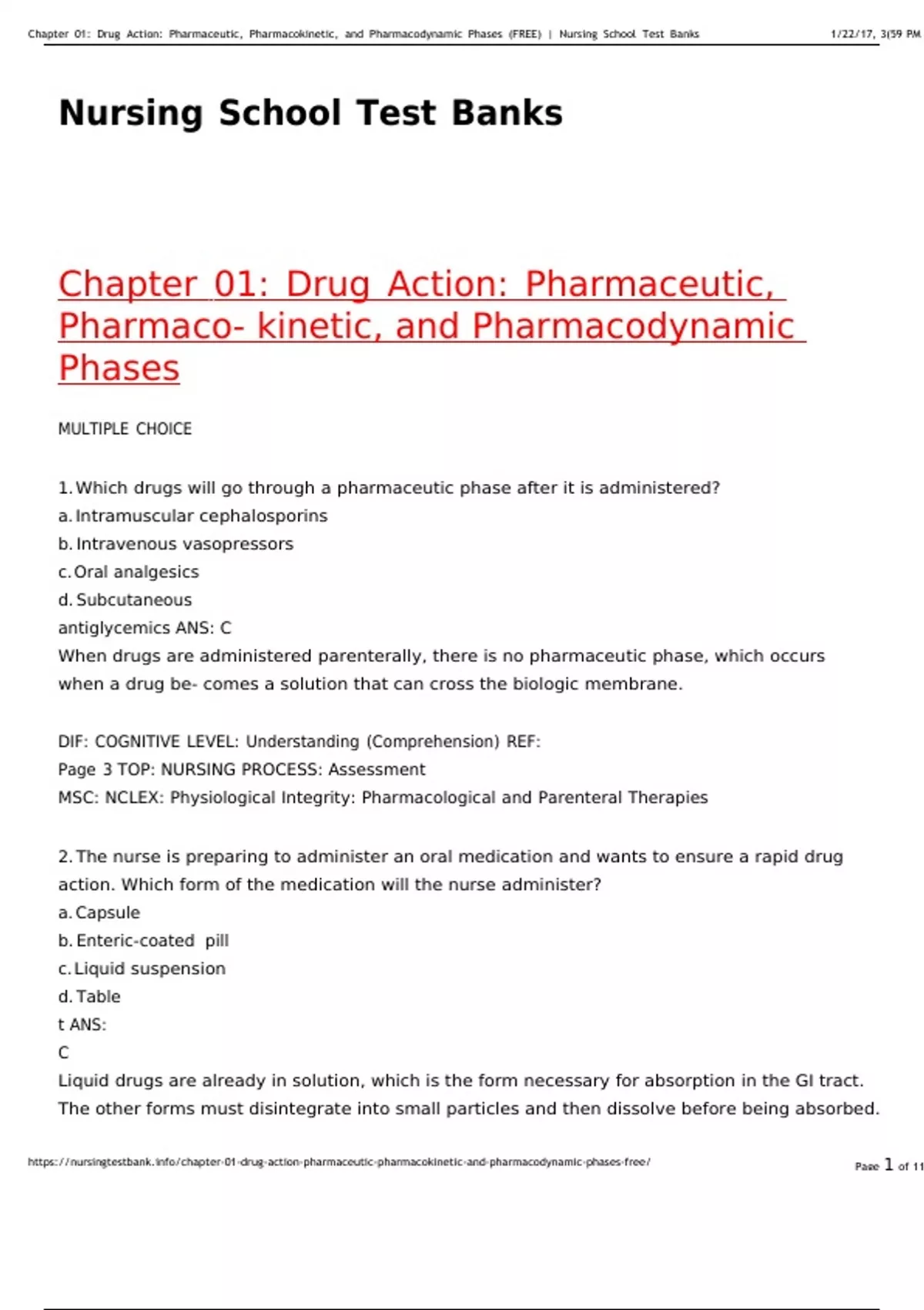 Chapter 01: Drug Action: Pharmaceutic, Pharmaco- kinetic, and ...