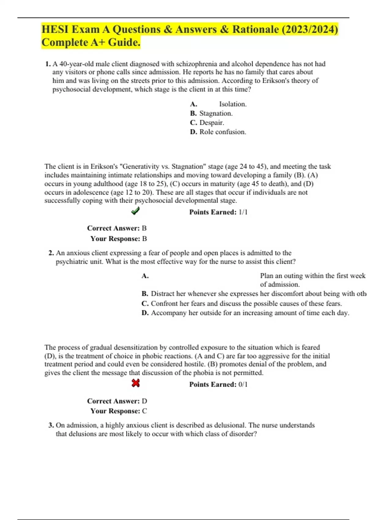 HESI Exam A Questions & Answers & Rationale (2023/2024) Complete A+ ...