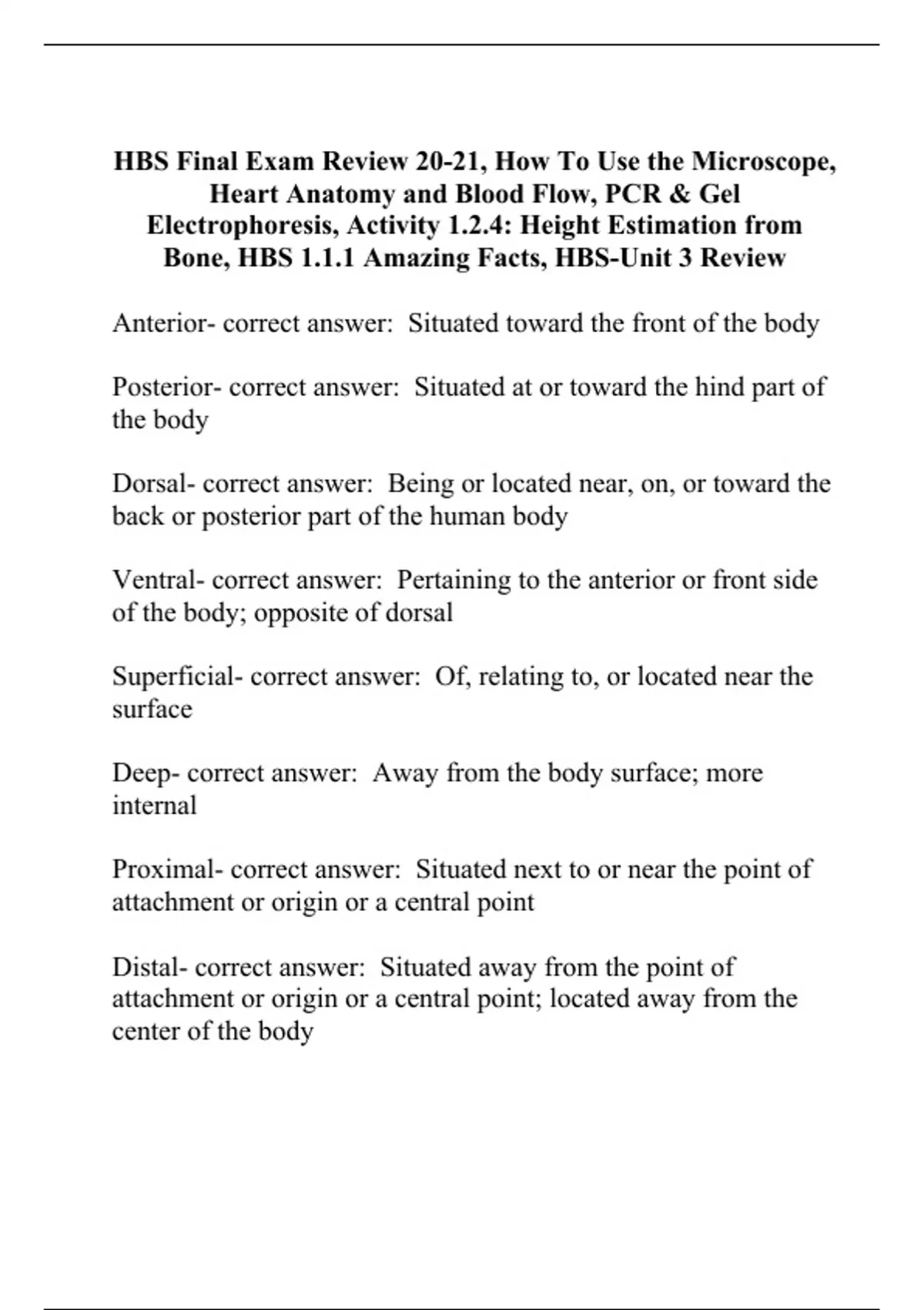HBS Final Exam Review 20-21, How To Use the Microscope, Heart Anatomy and Blood Flow, PCR & Gel ...