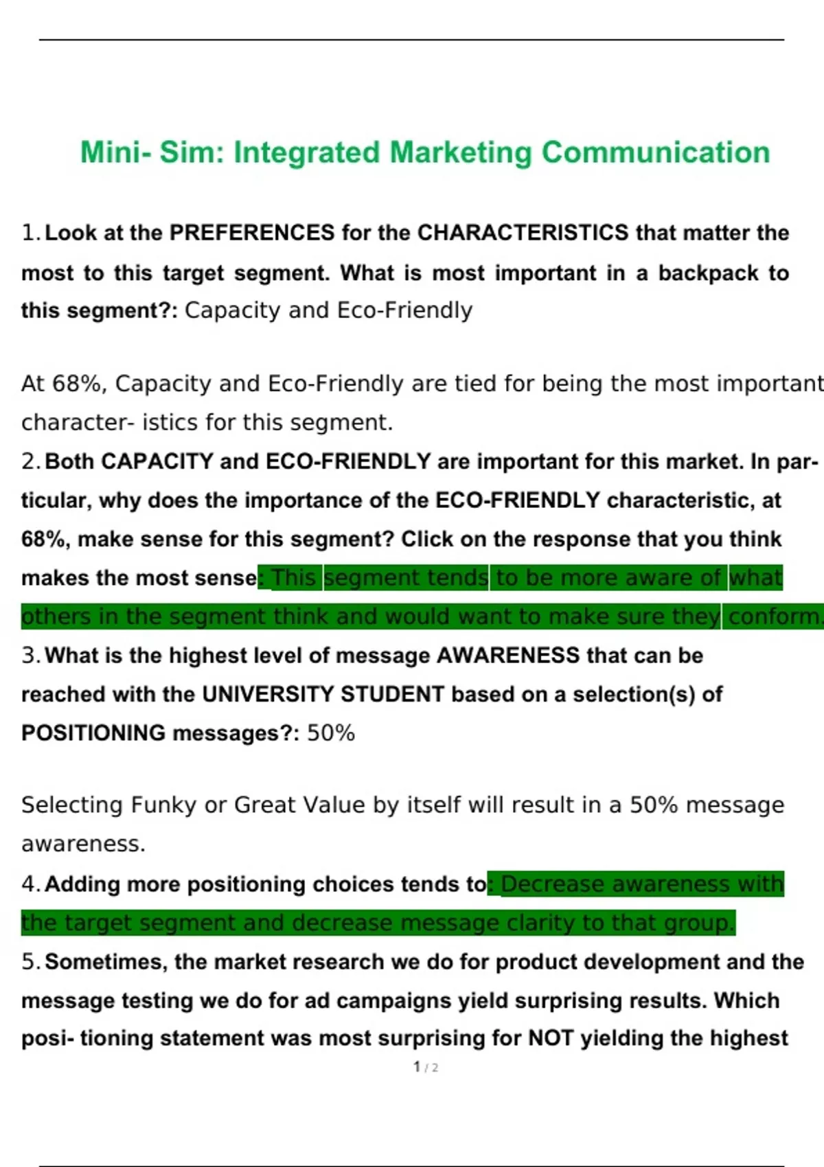 Mini- Sim: Integrated Marketing Communication Exam 2023 with complete solution - Mkt 103 - Stuvia US