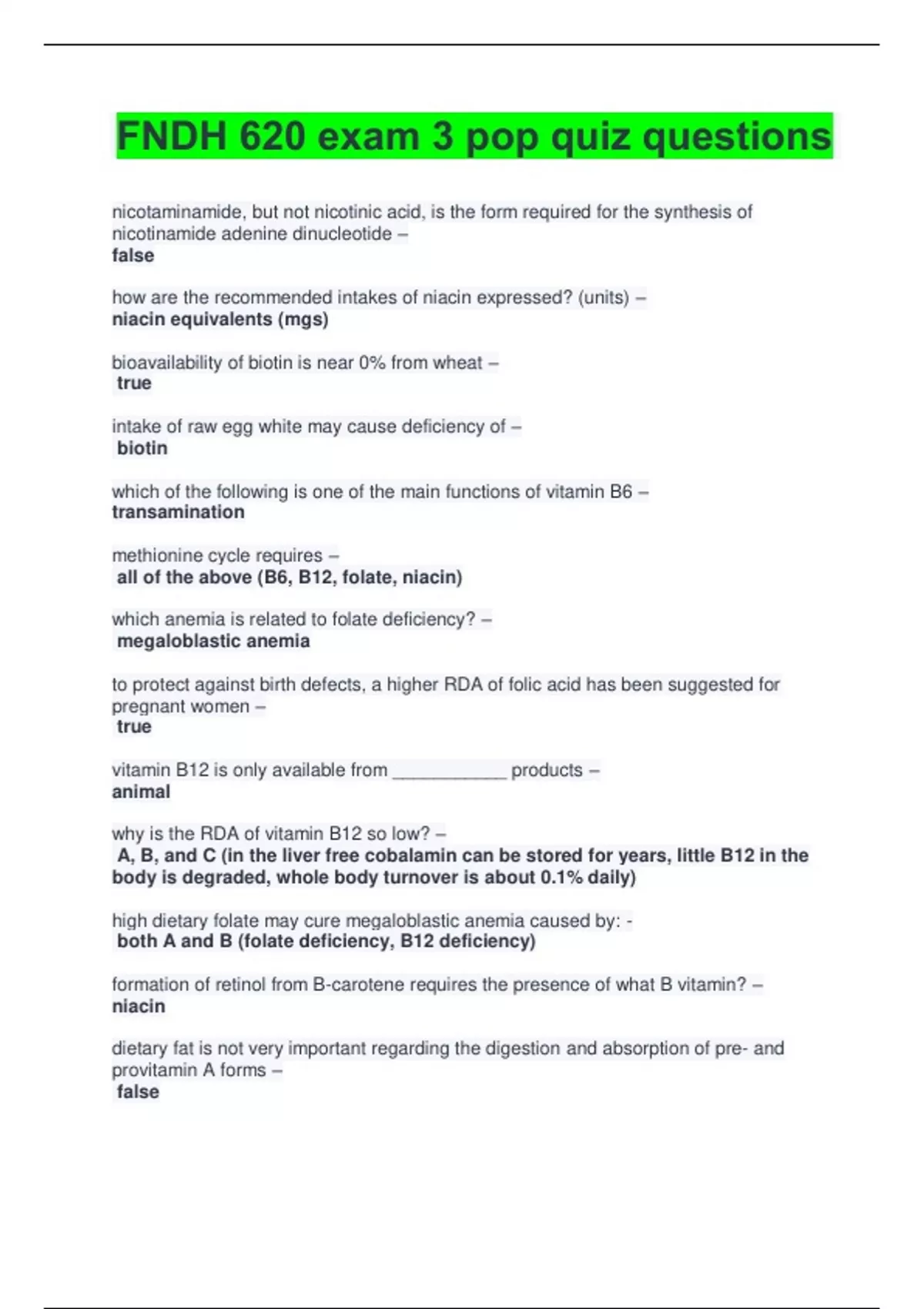 FNDH 620 EXAM BUNDLE PACK WITH COMPLETE SOLUTIONS RATED A 2023|2024 ...