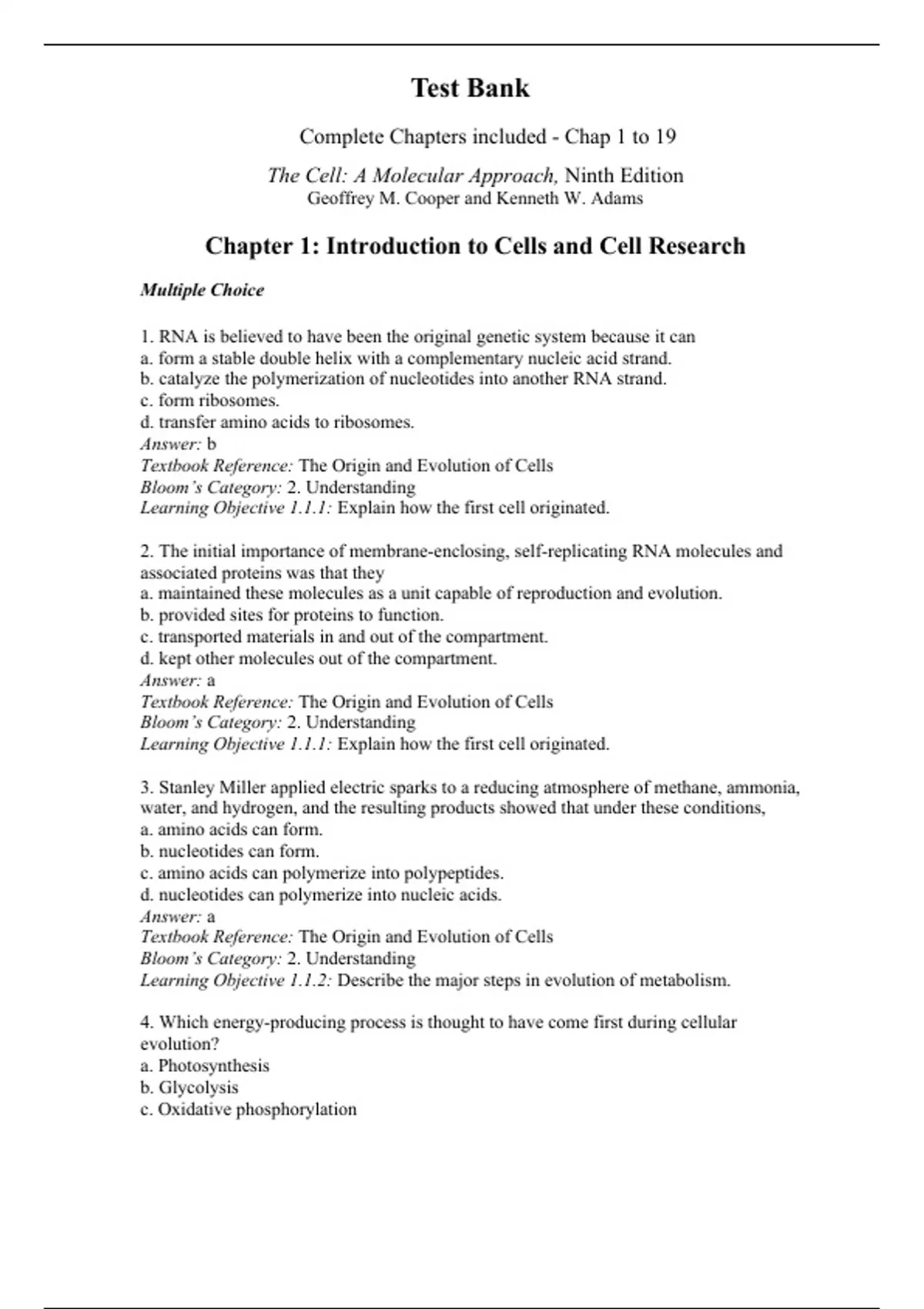 Test Bank for The Cell: A Molecular Approach, 9th Edition by Geoffrey ...