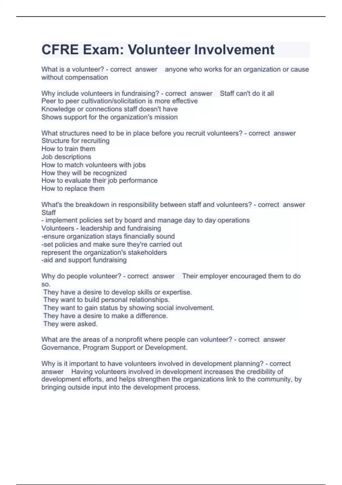 CFRE Exam Question and answers 100% correct 2023 - CFRE - Stuvia US