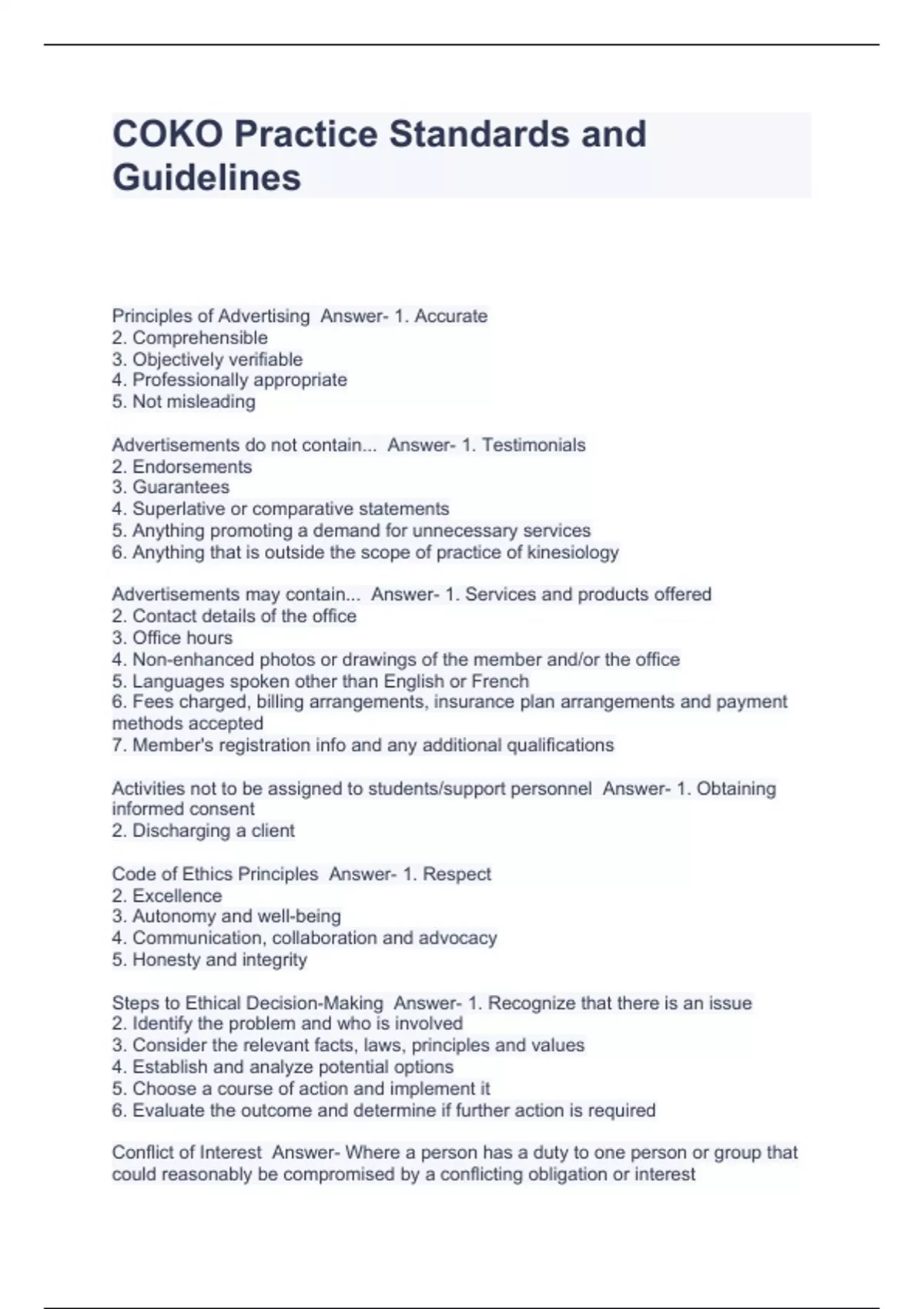 COKO Practice Standards and Guidelines - COKO - Stuvia US