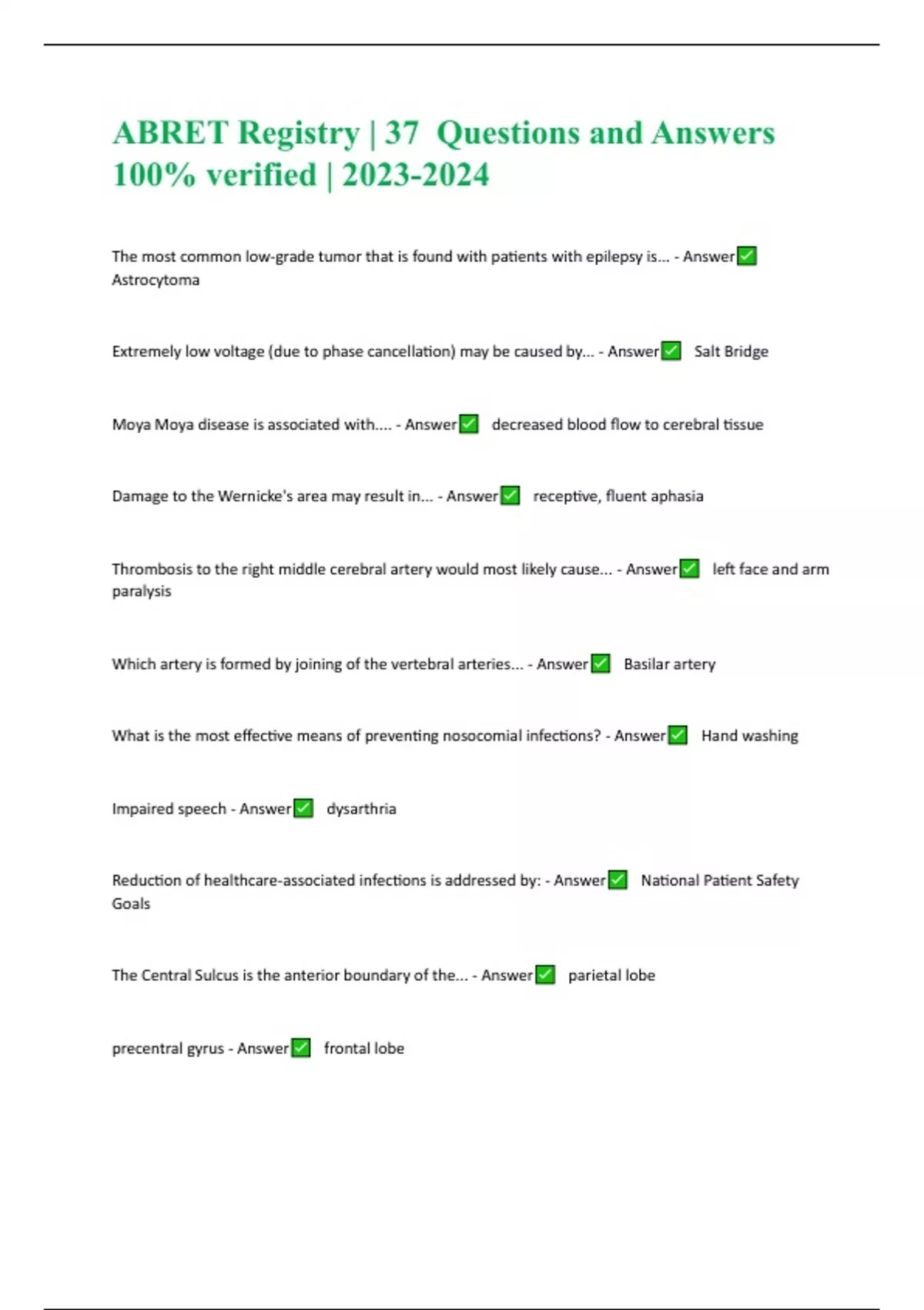 ABRET Registry | 37 Questions and Answers 100% verified | - ABRET ...