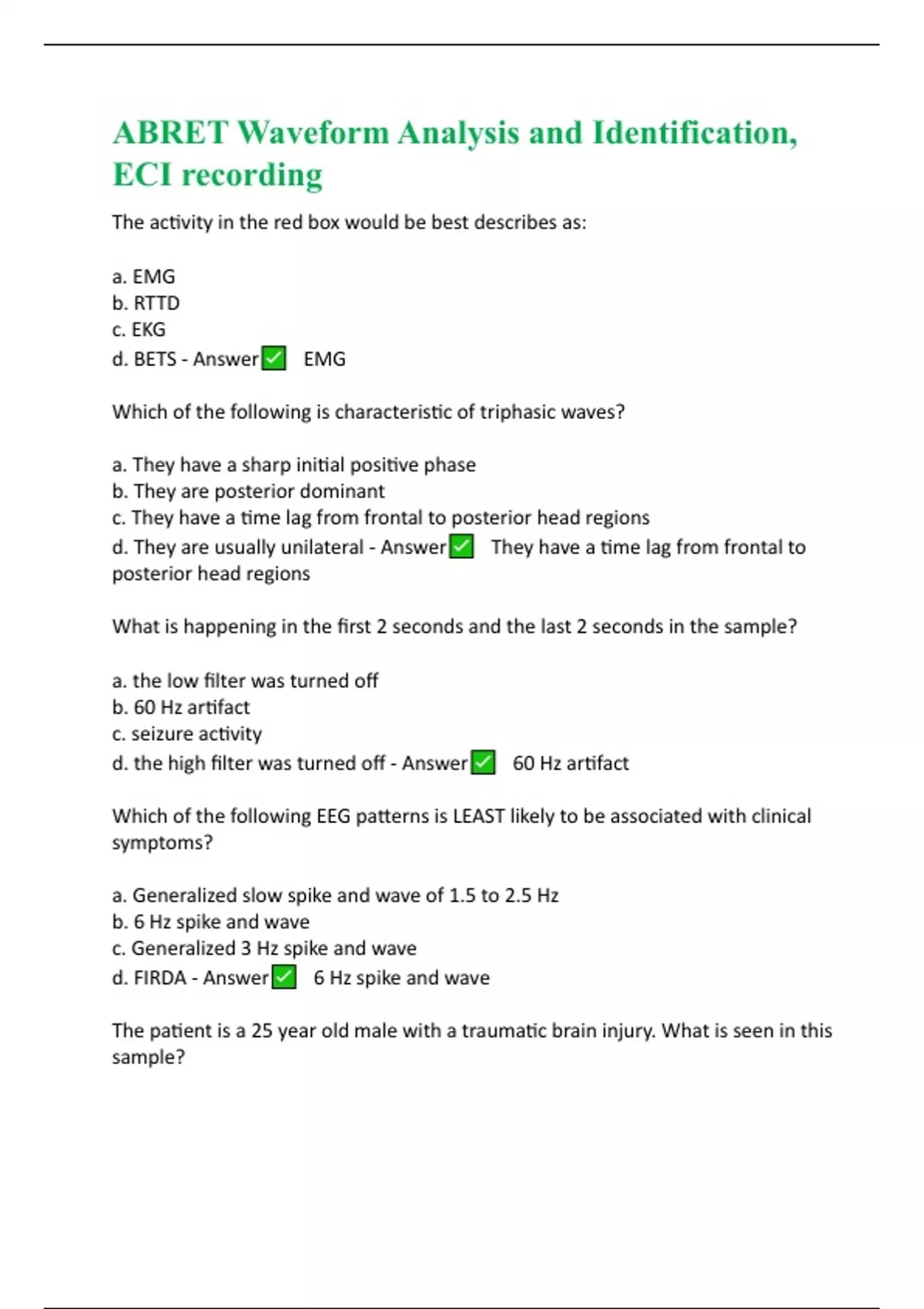 ABRET Waveform Analysis and Identification, ECI recording - ABRET - Stuvia US