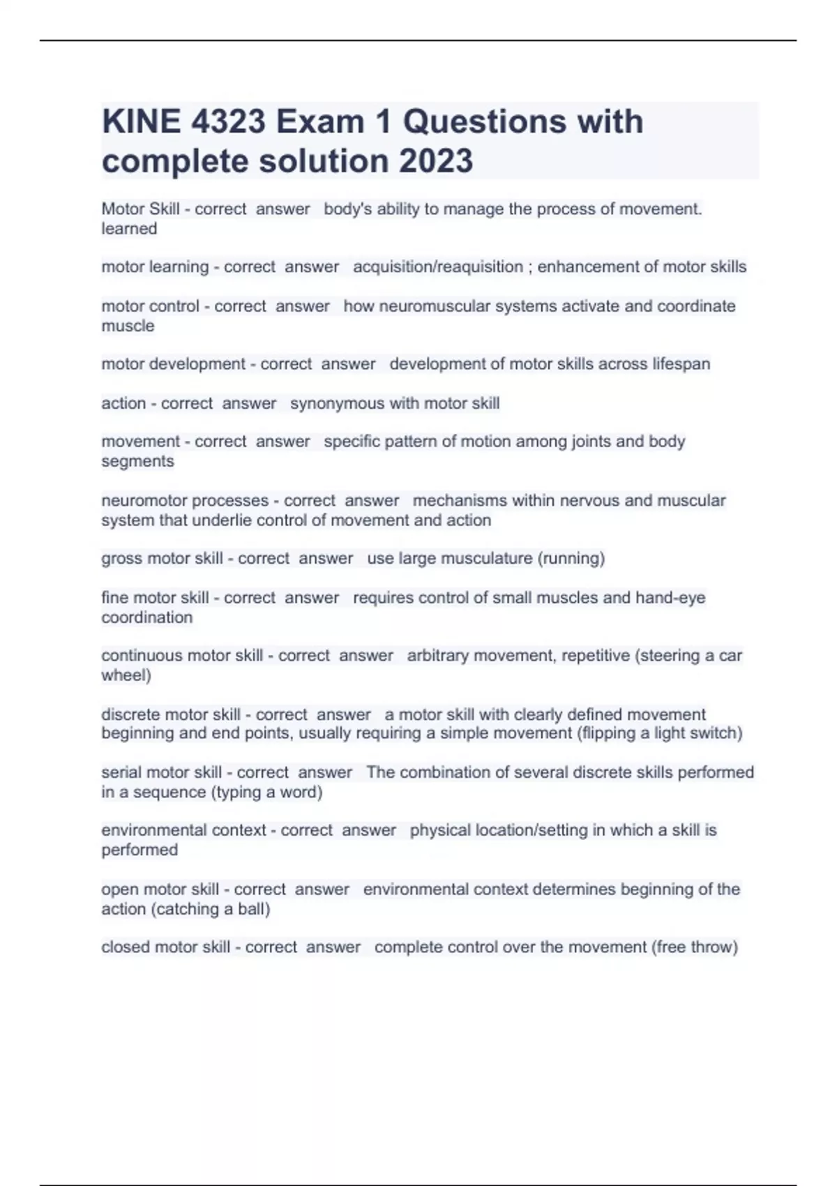 KINE 4323 Exam 1 Questions with complete solution 2023 - KINE 4323 ...