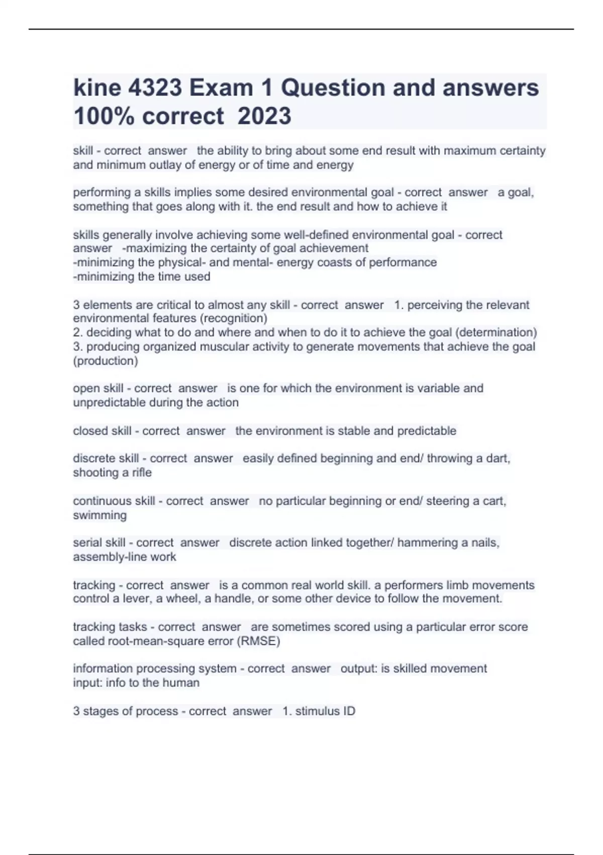 kine 4323 Exam 1 Question and answers 100% correct 2023 - KINE 4323 ...