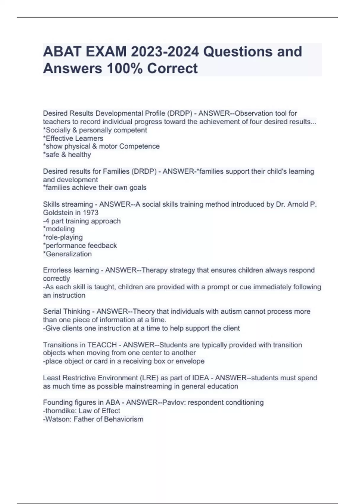 ABAT EXAM BUNDLE QUESTIONS AND ANSWERS 100% ACCURATE - Stuvia US