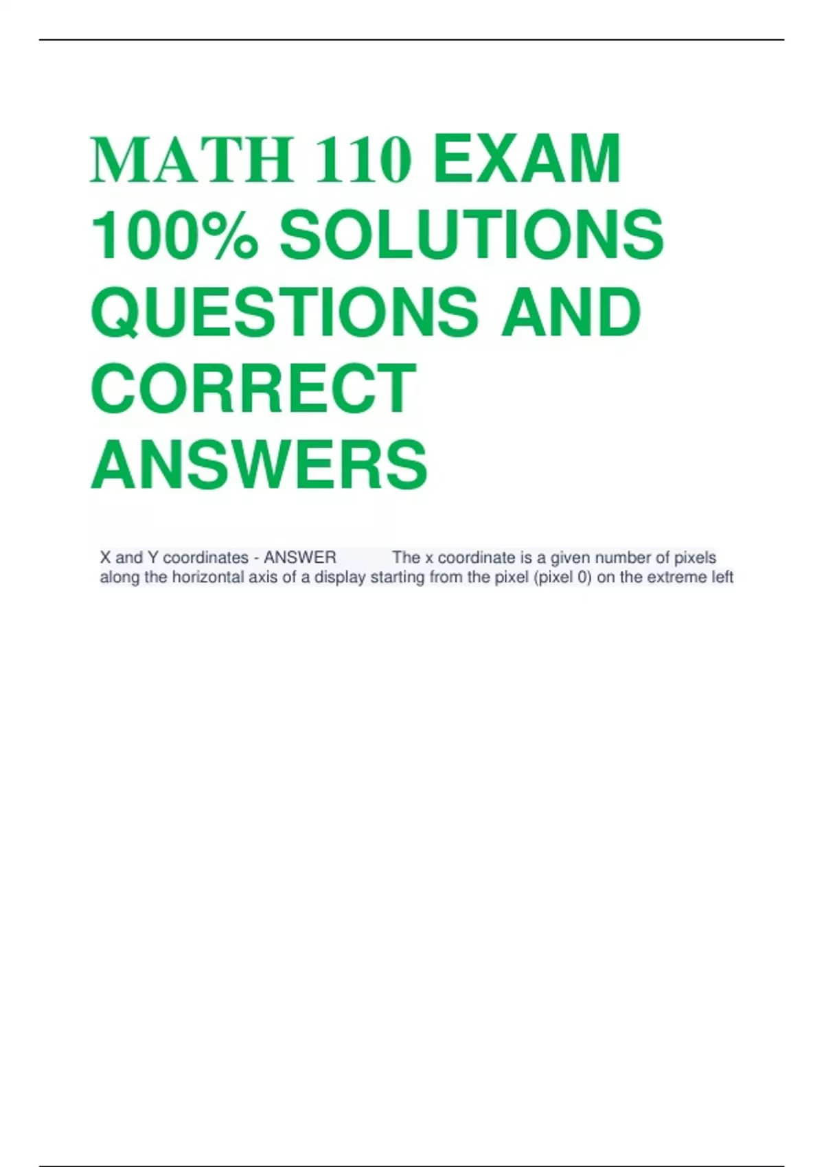 MATH 110 EXAM 100% SOLUTIONS QUESTIONS AND CORRECT ANSWERS - MATH 110 ...