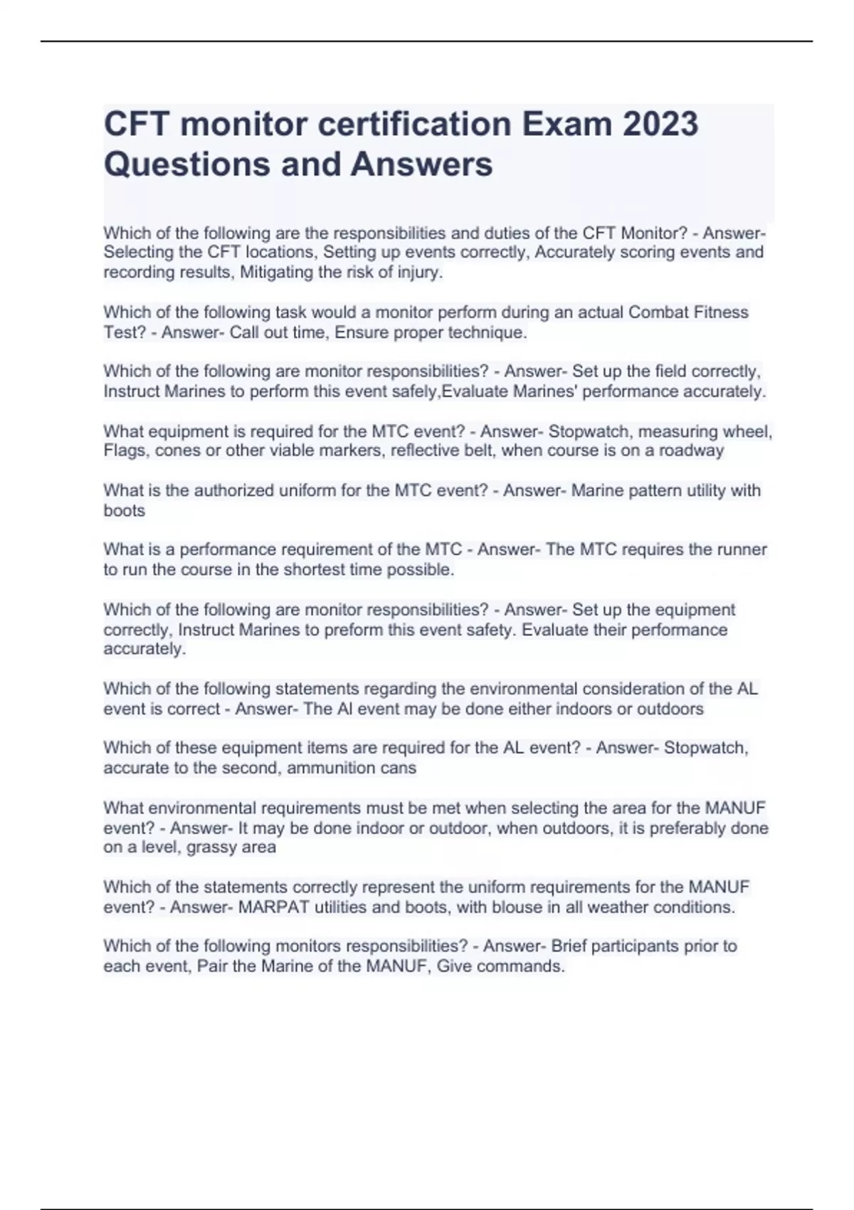 CFT monitor certification Exam 2023 Questions and Answers - CFT monitor ...