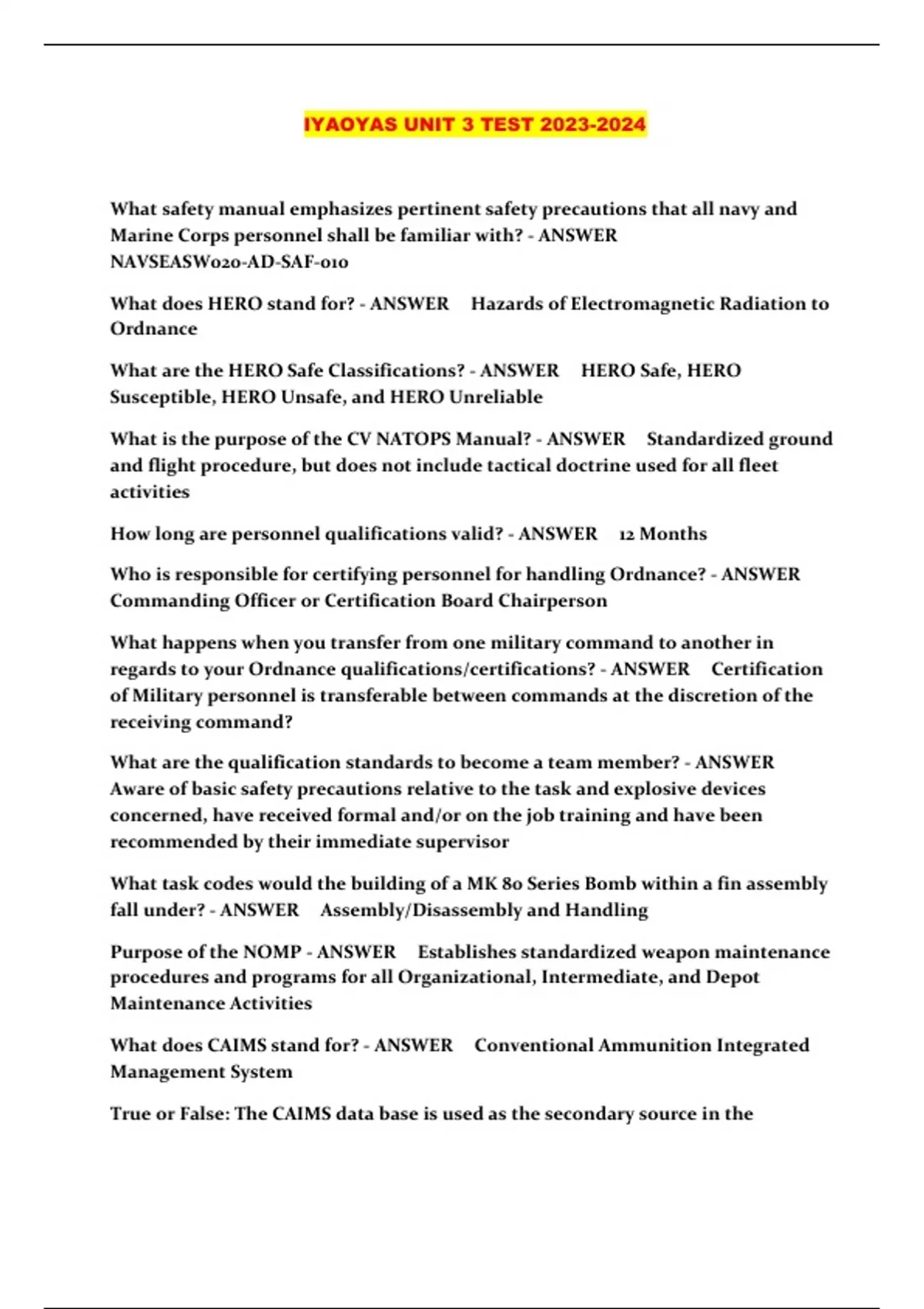 IYAOYAS UNIT 3 TEST - IYAOYAS UNIT 3 - Stuvia US