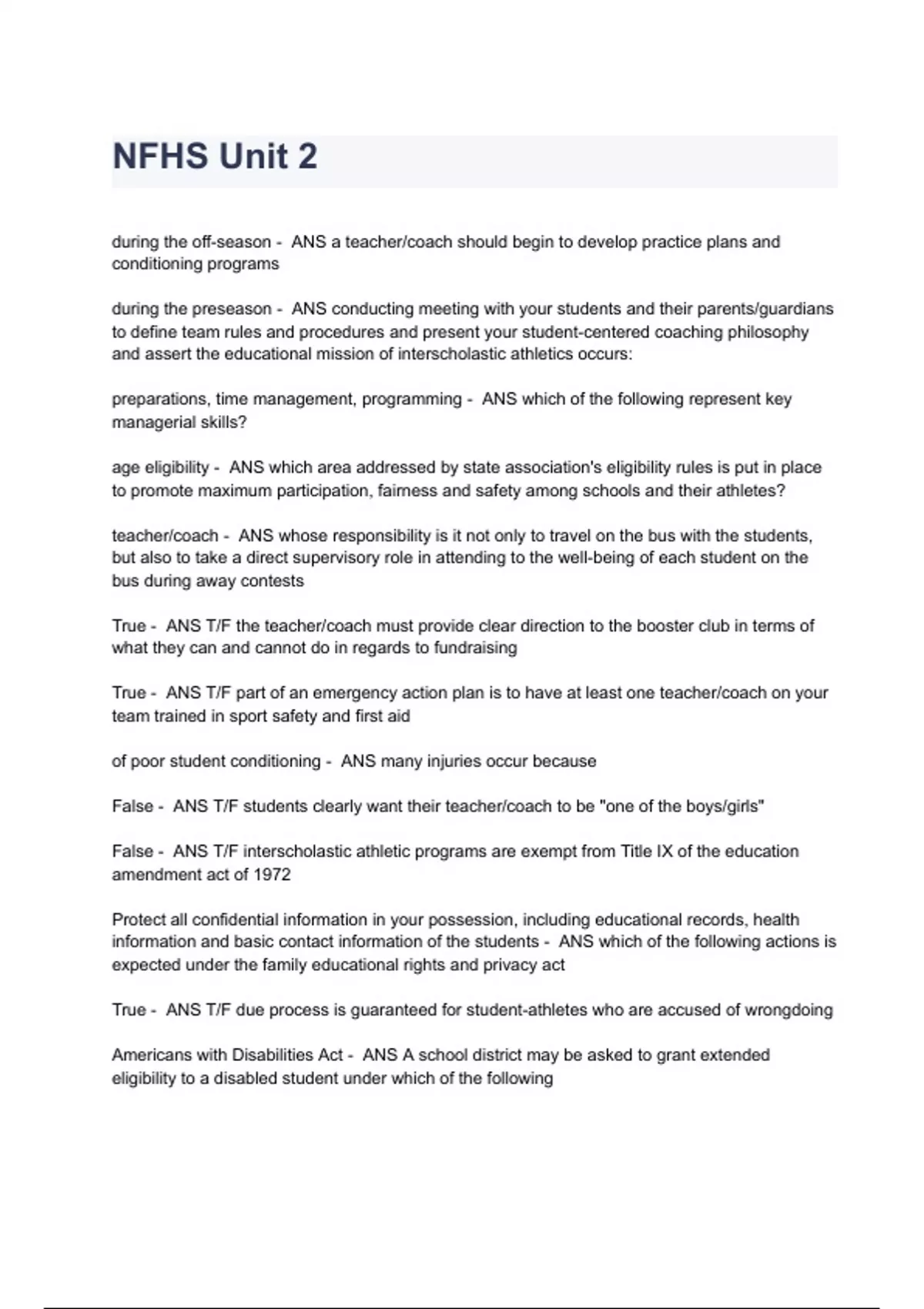 NFHS Unit 2 Questions & Answers 2023 ( A+ GRADED 100% VERIFIED) - Nfhs ...