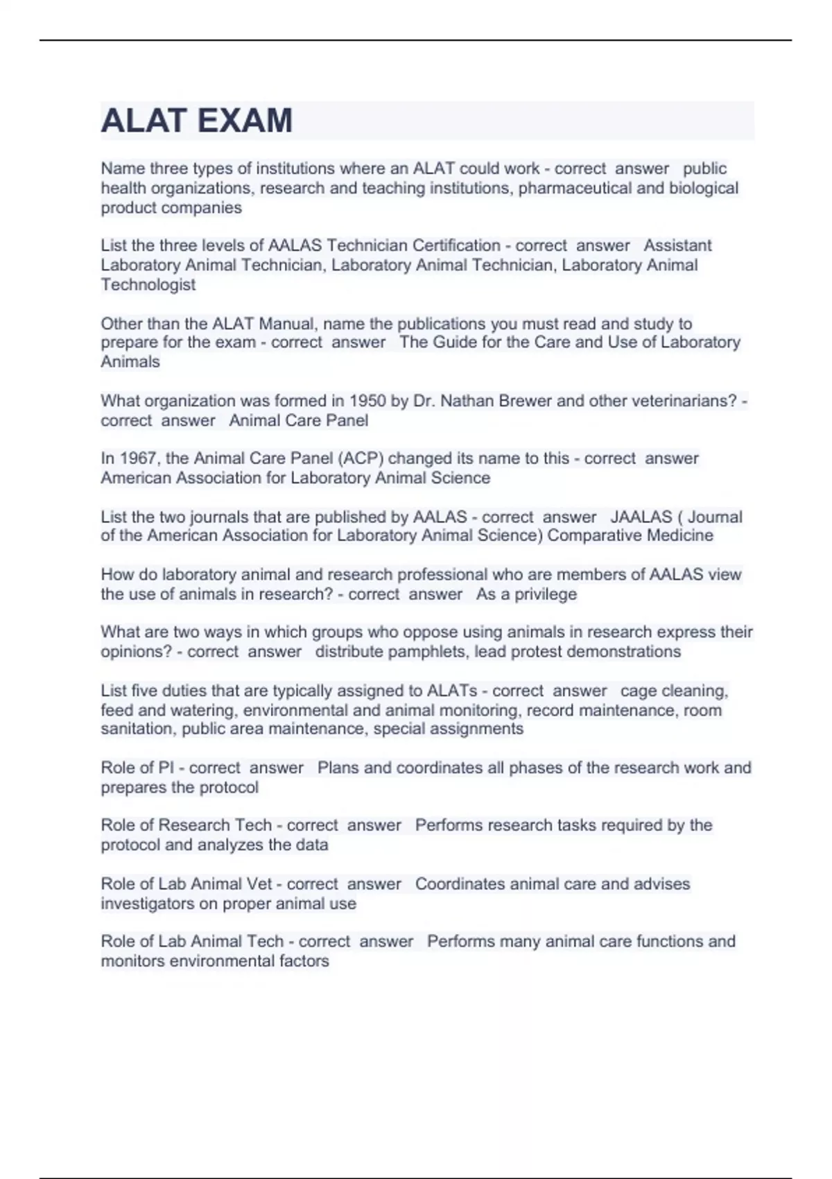 ALAT EXAM a questions with elaborated answers 2023 - AALAS - Stuvia US