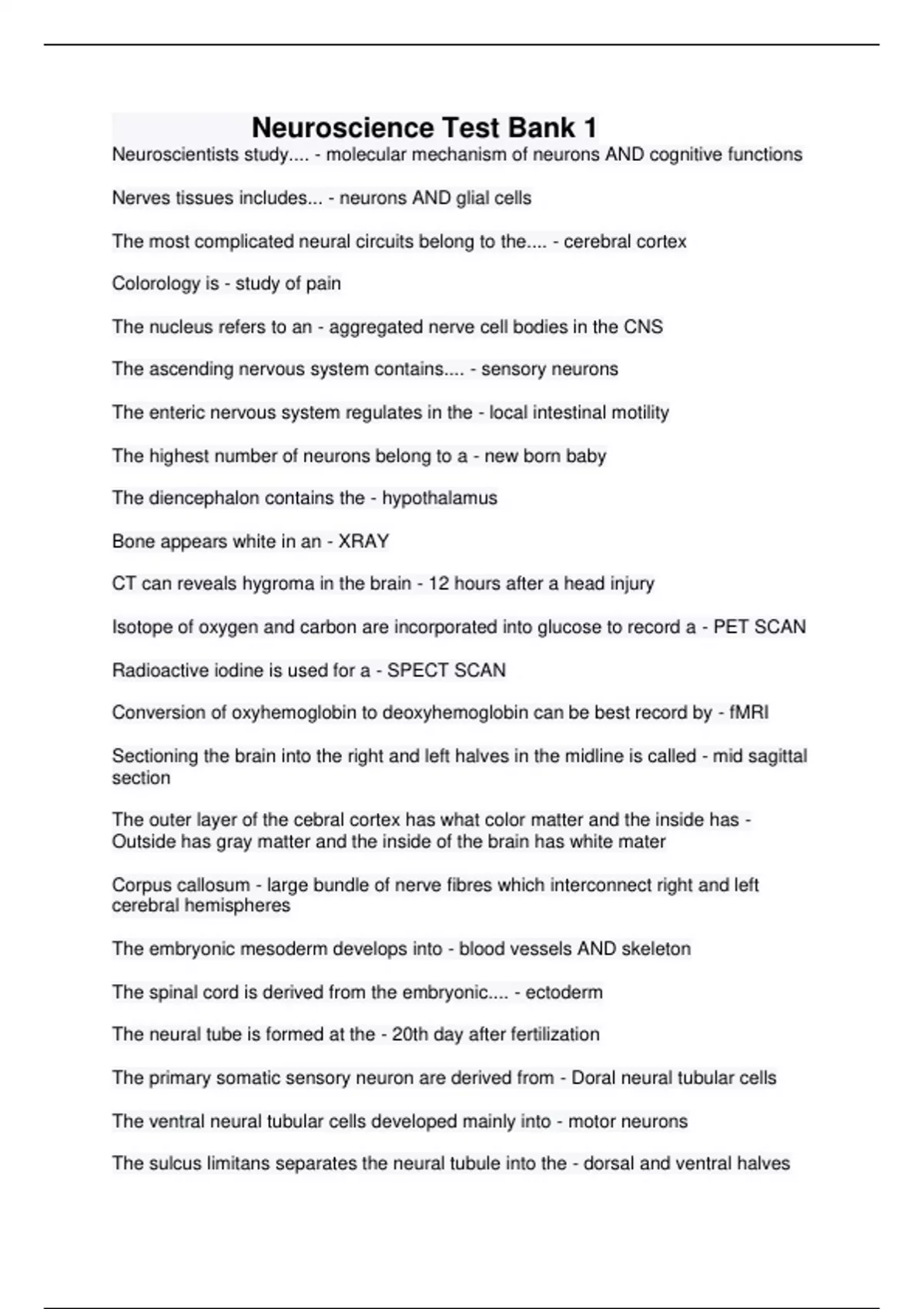 Neuroscience Test Bank - Neuroscience - Stuvia US