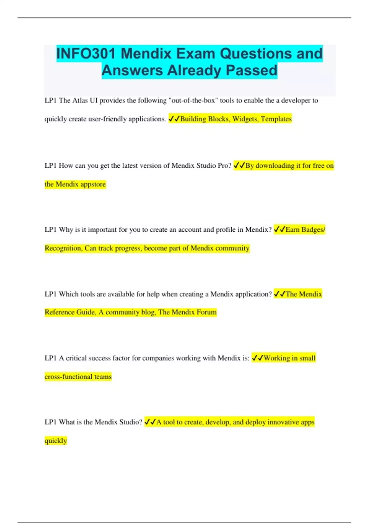 Mendix Certification Bundle| All Exams| QUESTIONS WITH VERIFIED ANSWERS ...