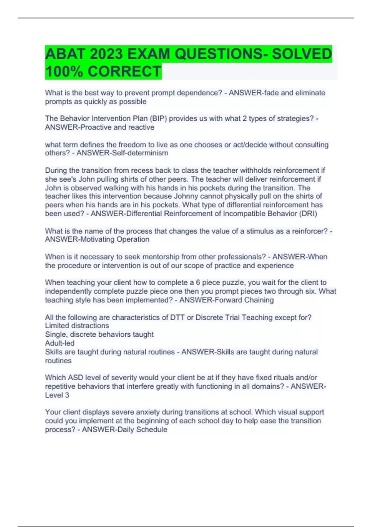 ABAT 2023 EXAM QUESTIONS- SOLVED 100% CORRECT - ABAT - Stuvia US