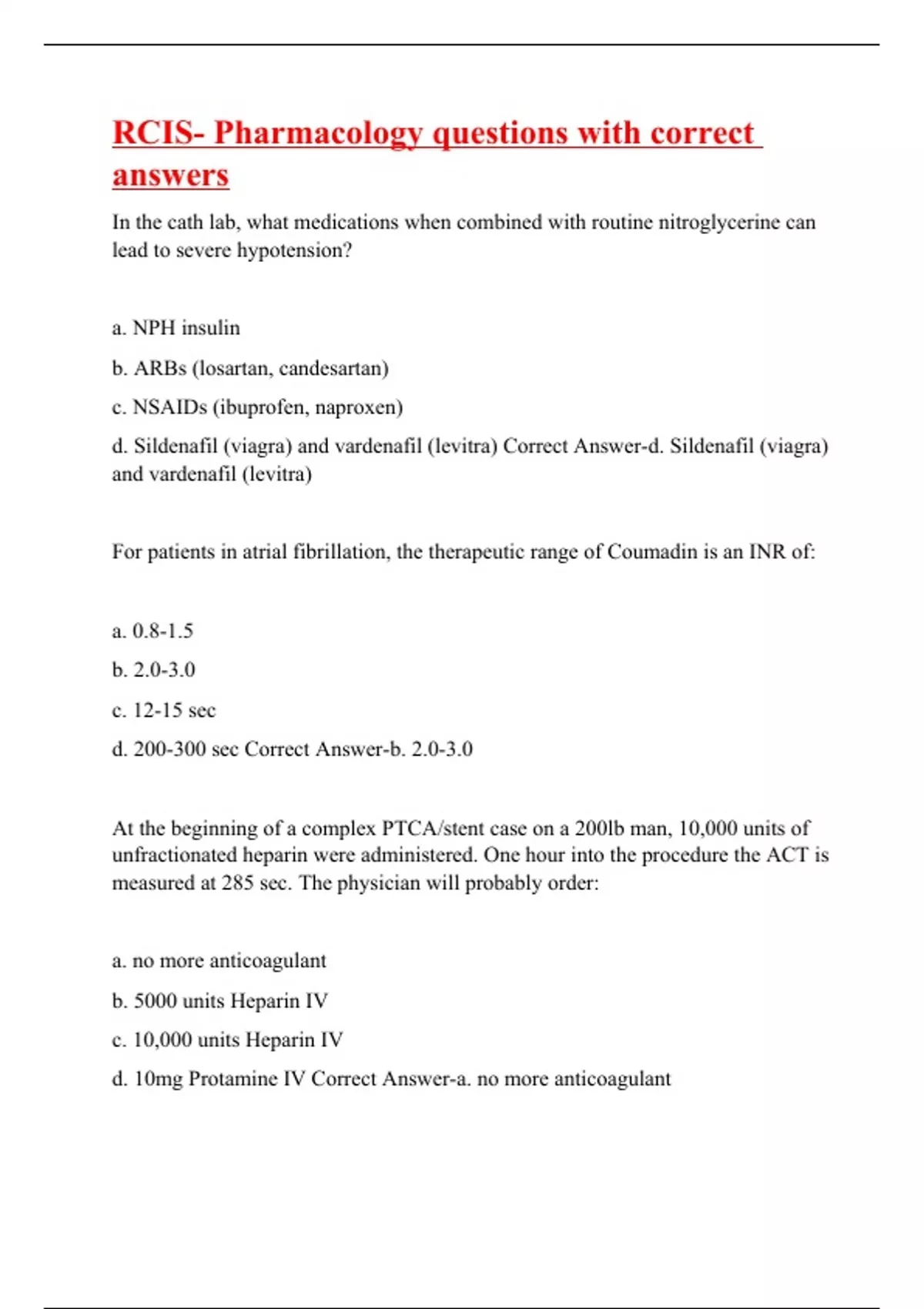 RCIS- Pharmacology questions with correct answers - Rcis - Stuvia US