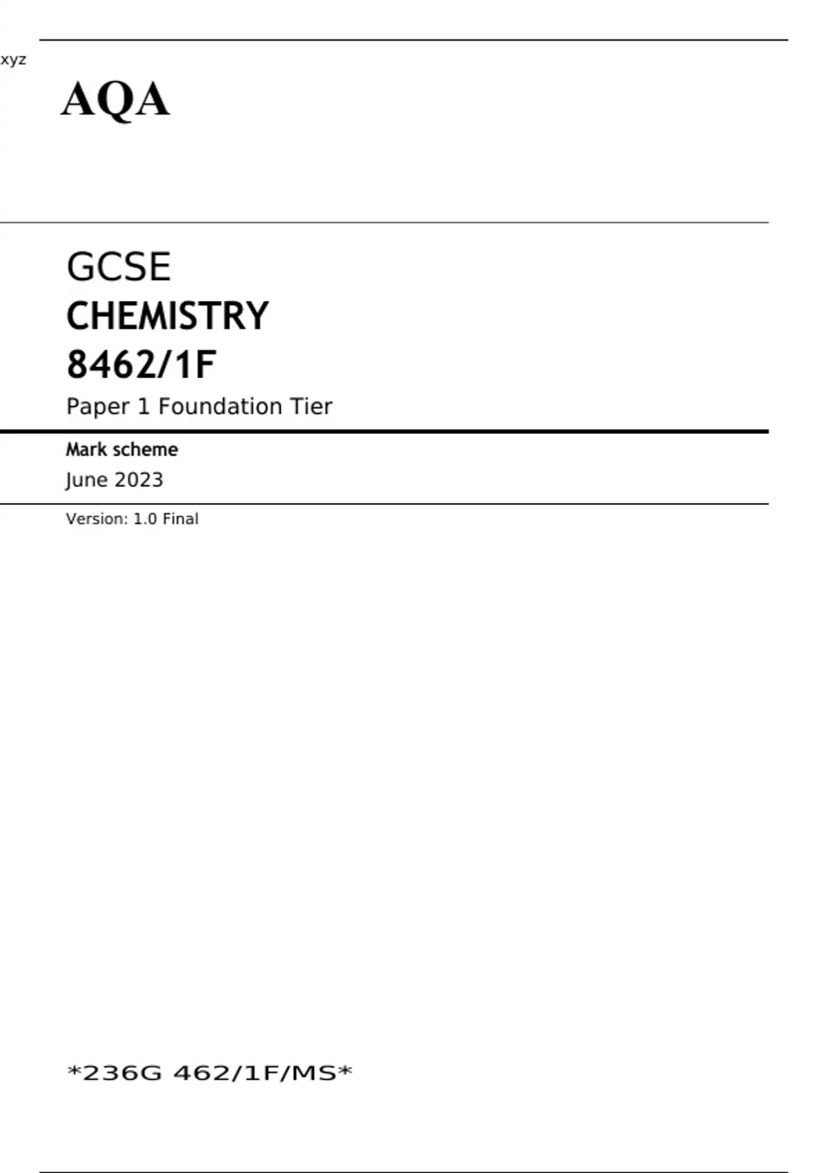 AQA GCSE CHEMISTRY Foundation Tier Paper 1 and 2 JUNE 2023 QUESTION ...