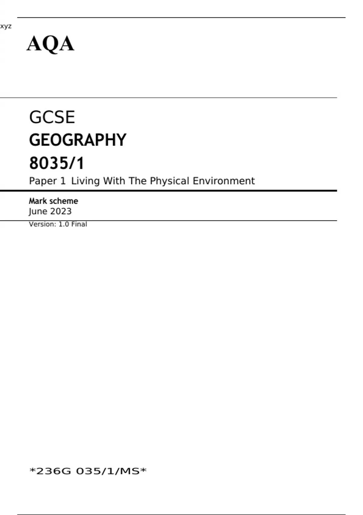 AQA GCSE GEOGRAPHY Paper 1, 2 and 3 JUNE 2023 QUESTION PAPERS AND MARK ...