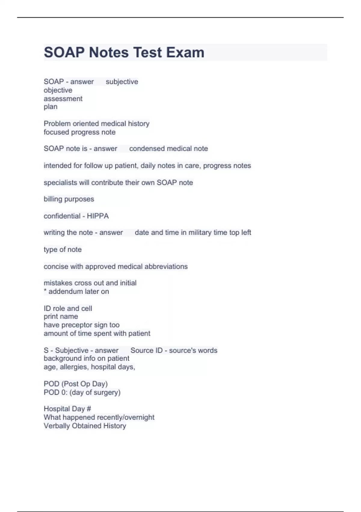 SOAP Notes Test Exam Questions with correct Answers 2023 - SOAP - Stuvia US